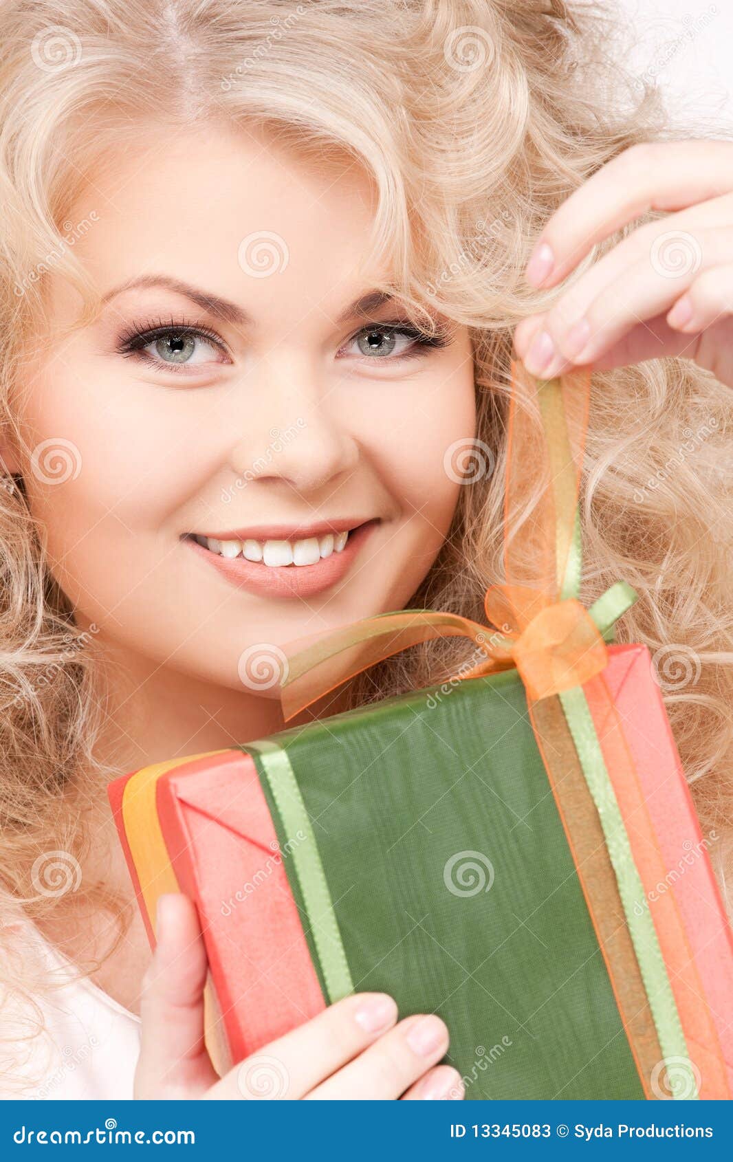 Happy girl with gift box stock image. Image of holding - 13345083