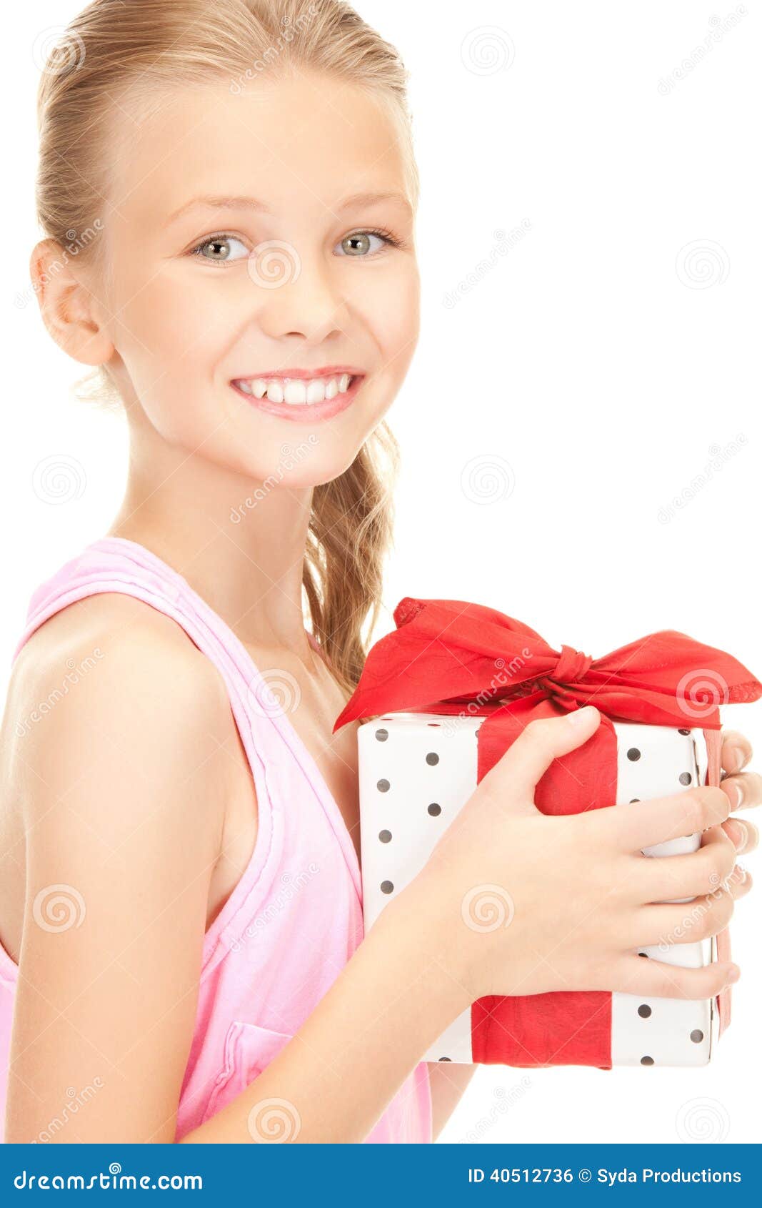 Happy girl with gift box stock photo. Image of looking - 40512736