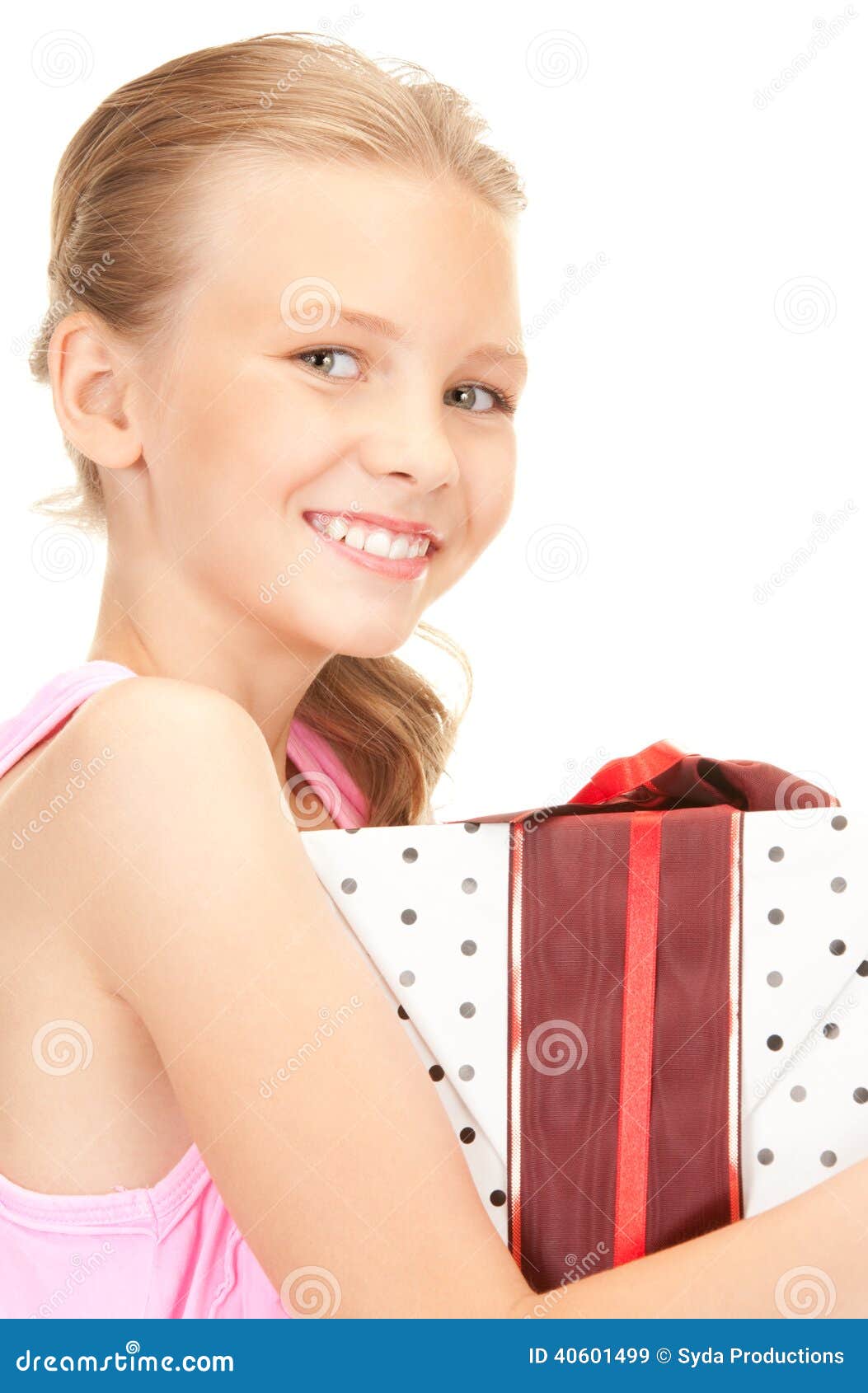 Happy girl with gift box stock image. Image of female - 40601499