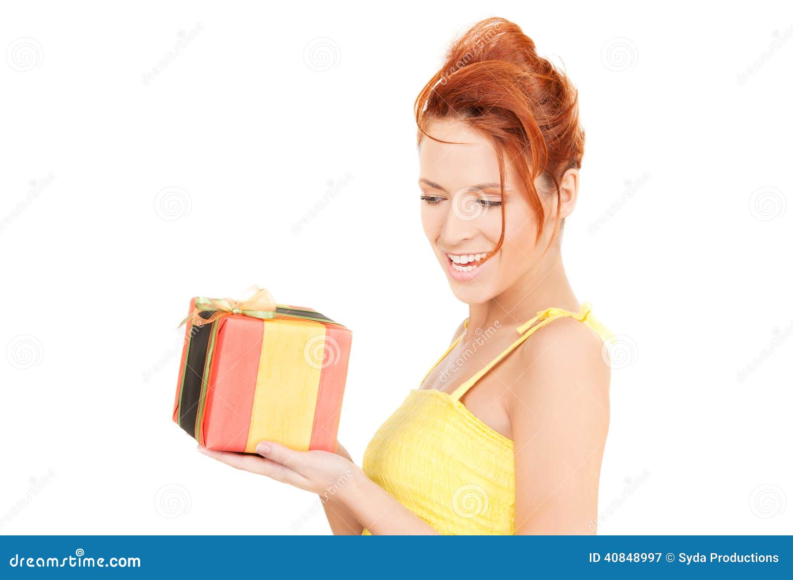 Happy girl with gift box stock image. Image of looking - 40848997