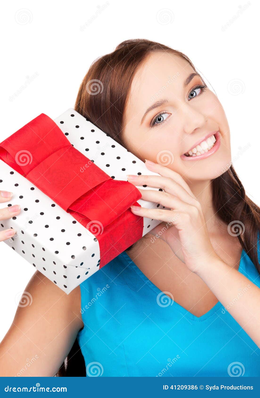 Happy girl with gift box stock photo. Image of bright - 41209386