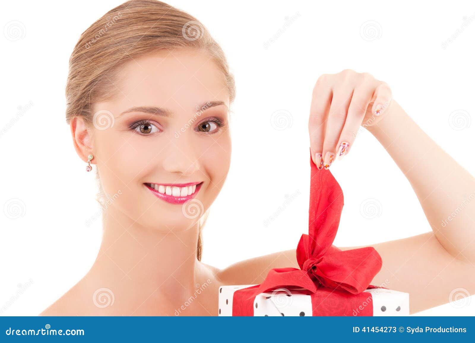 Happy girl with gift box stock image. Image of lady, charming - 41454273