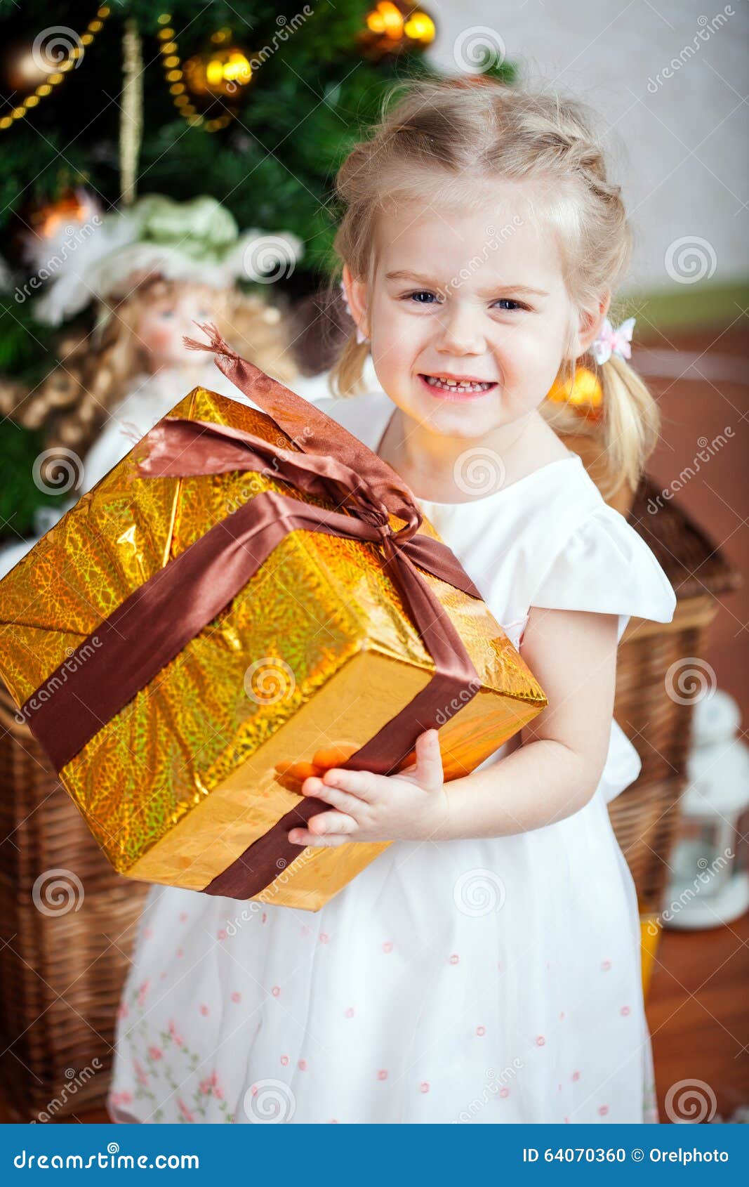 Happy Girl with Gift in Her Hands Stock Photo - Image of gifts, little ...
