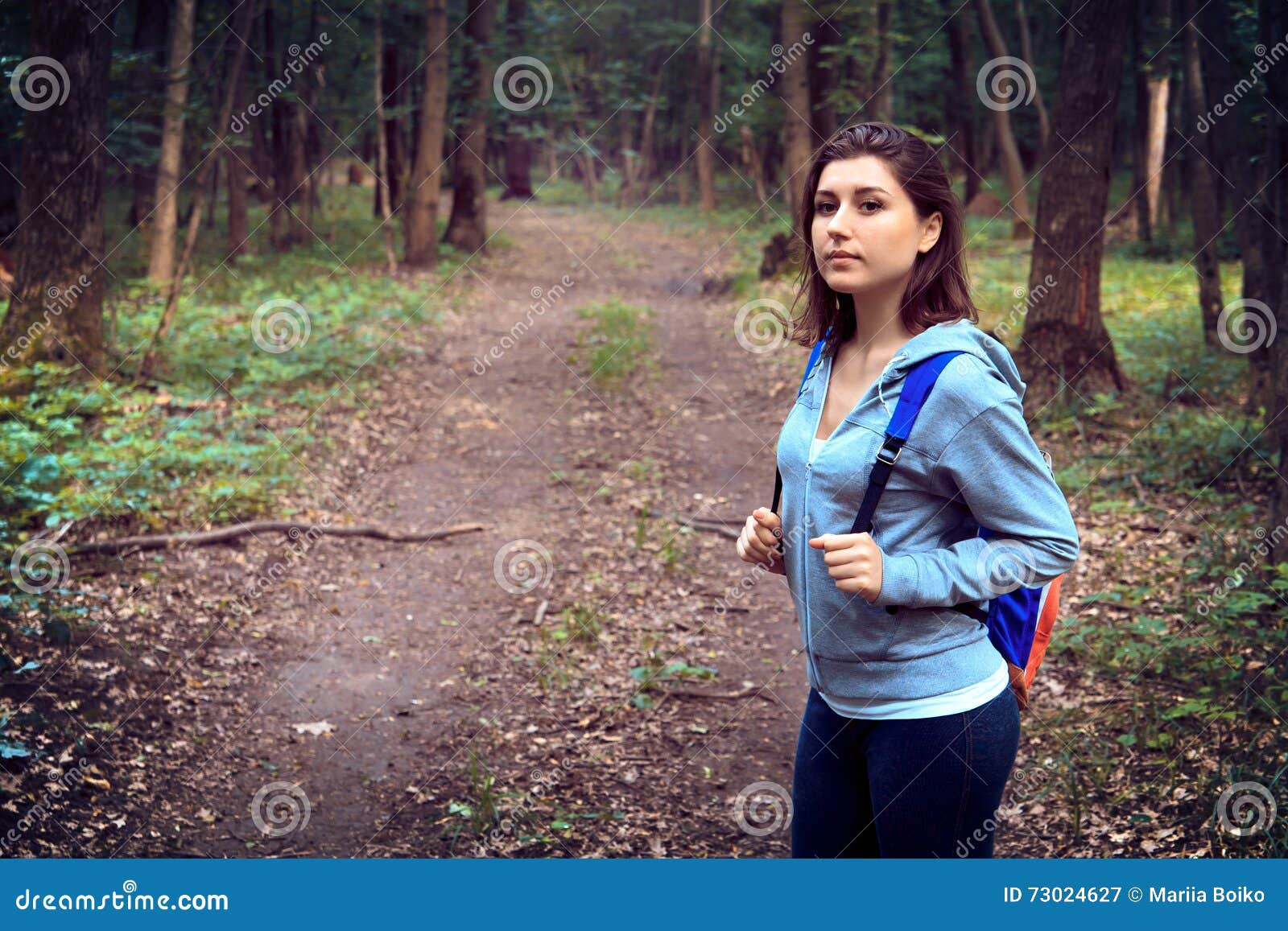Happy Girl Going through the Forest Stock Image - Image of expedition ...