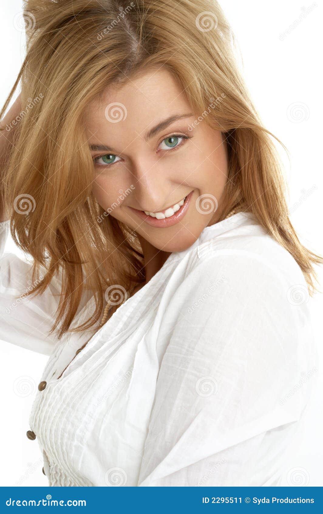 Happy girl with green eyes stock image. Image of body - 2295511