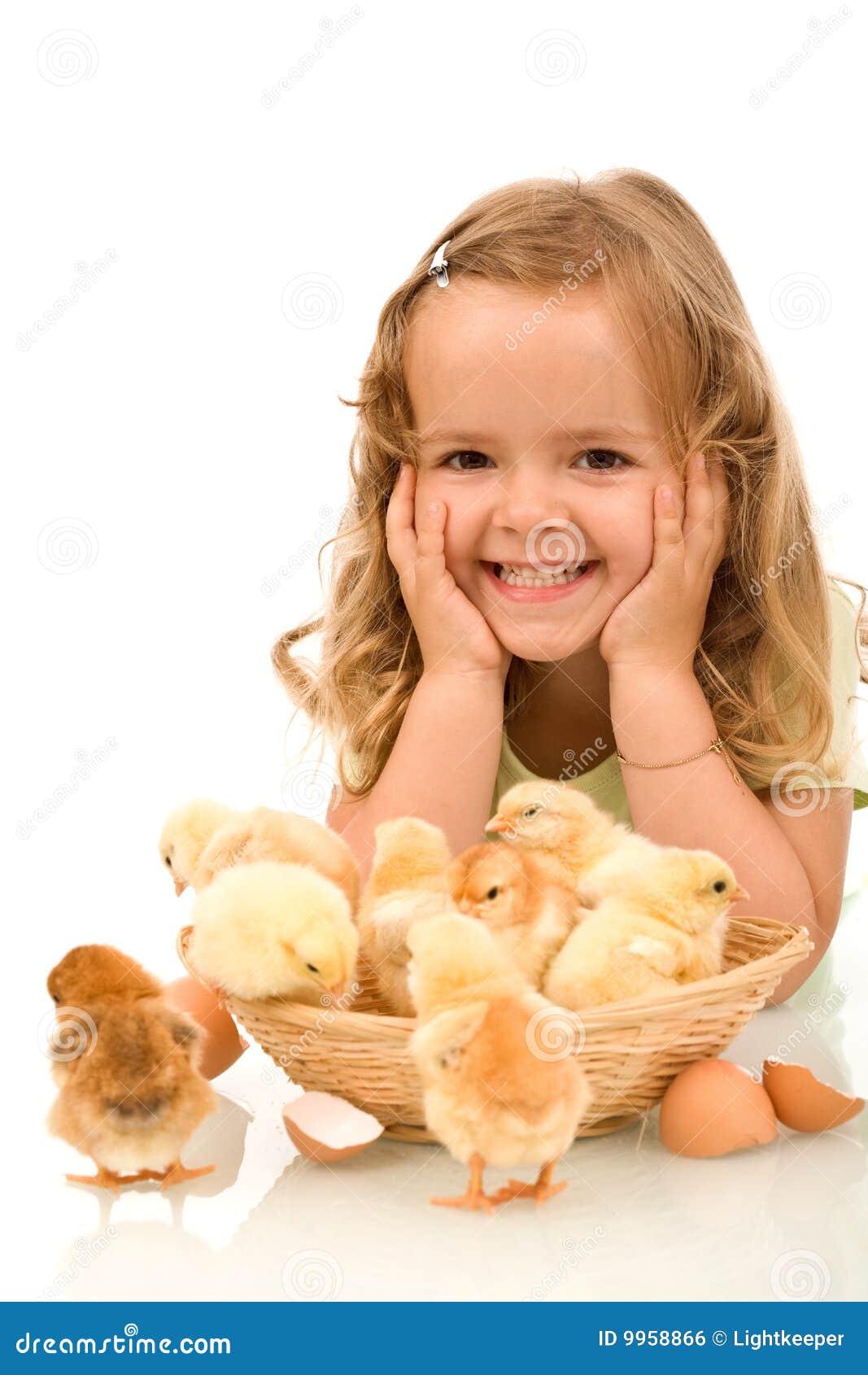 Happy Girl with Her Little Chickens Stock Photo - Image of laughing ...
