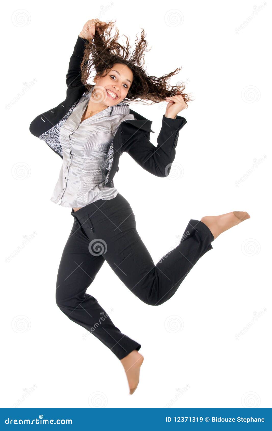 Happy girl jump stock image. Image of isolated, model - 12371319