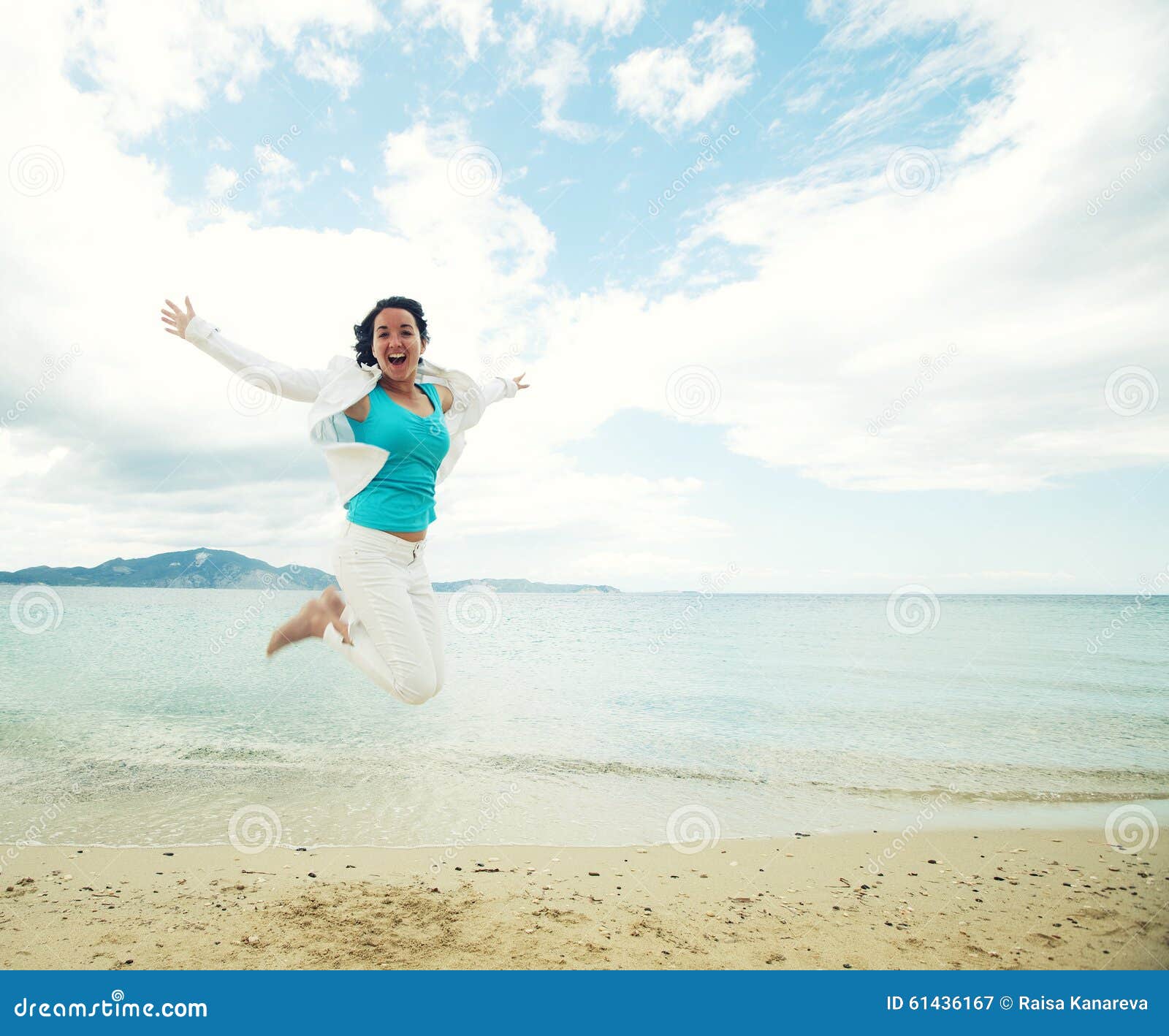 Happy Girl Jumping on the Beach Stock Image - Image of beauty, people ...