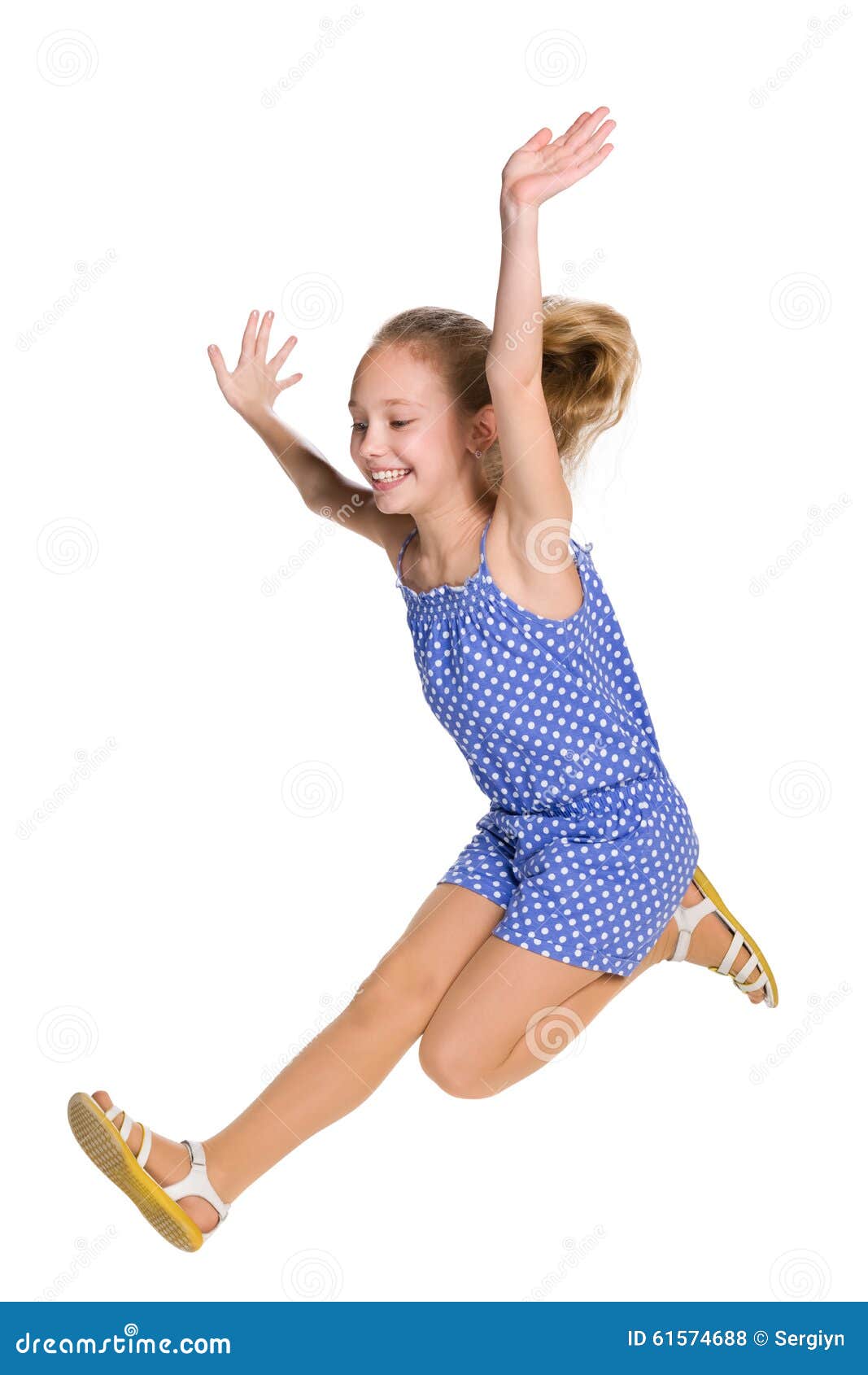 Happy girl jumps stock photo. Image of portrait, people - 61574688