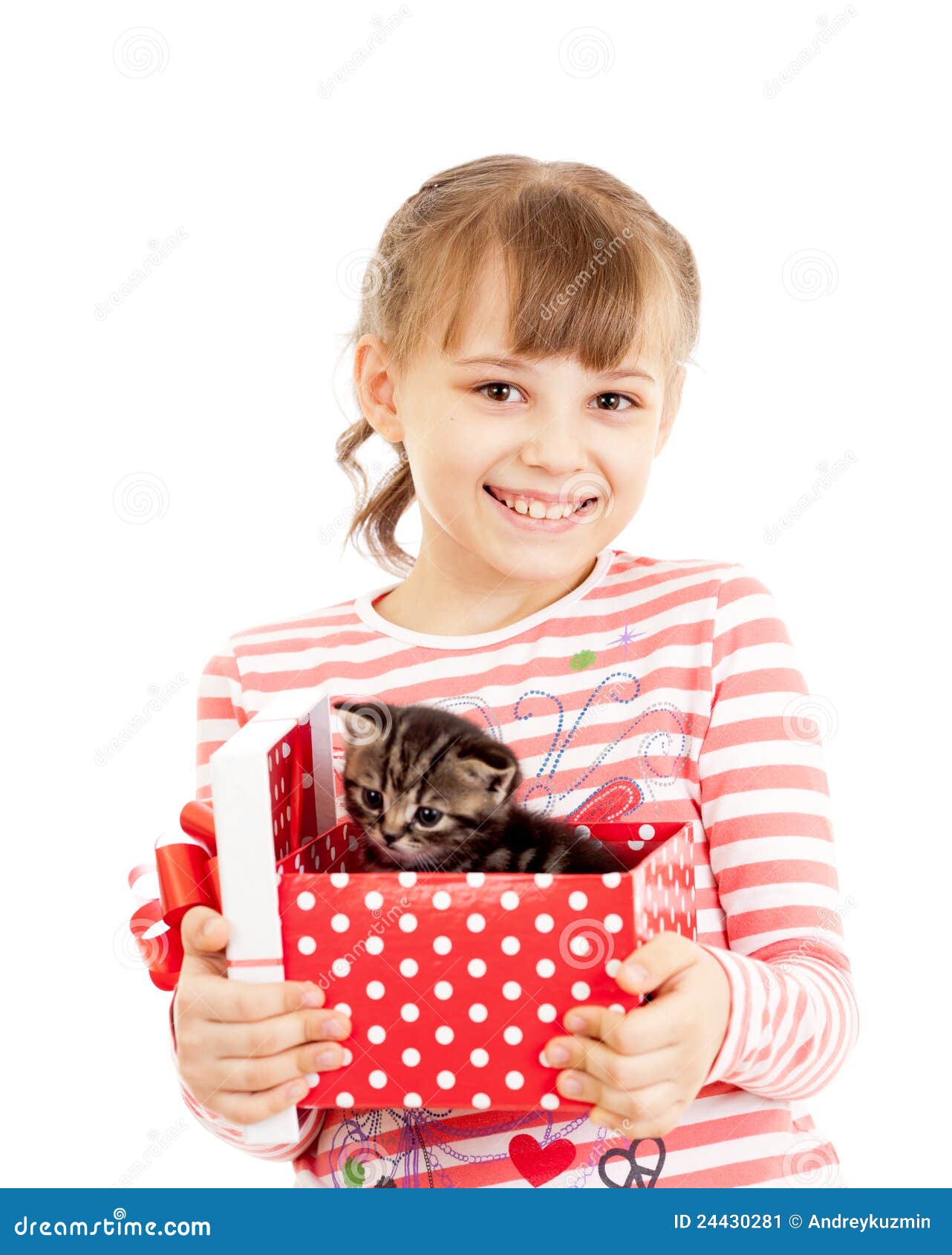 Happy Girl with Kitten in Gift Box Stock Image - Image of purebred ...