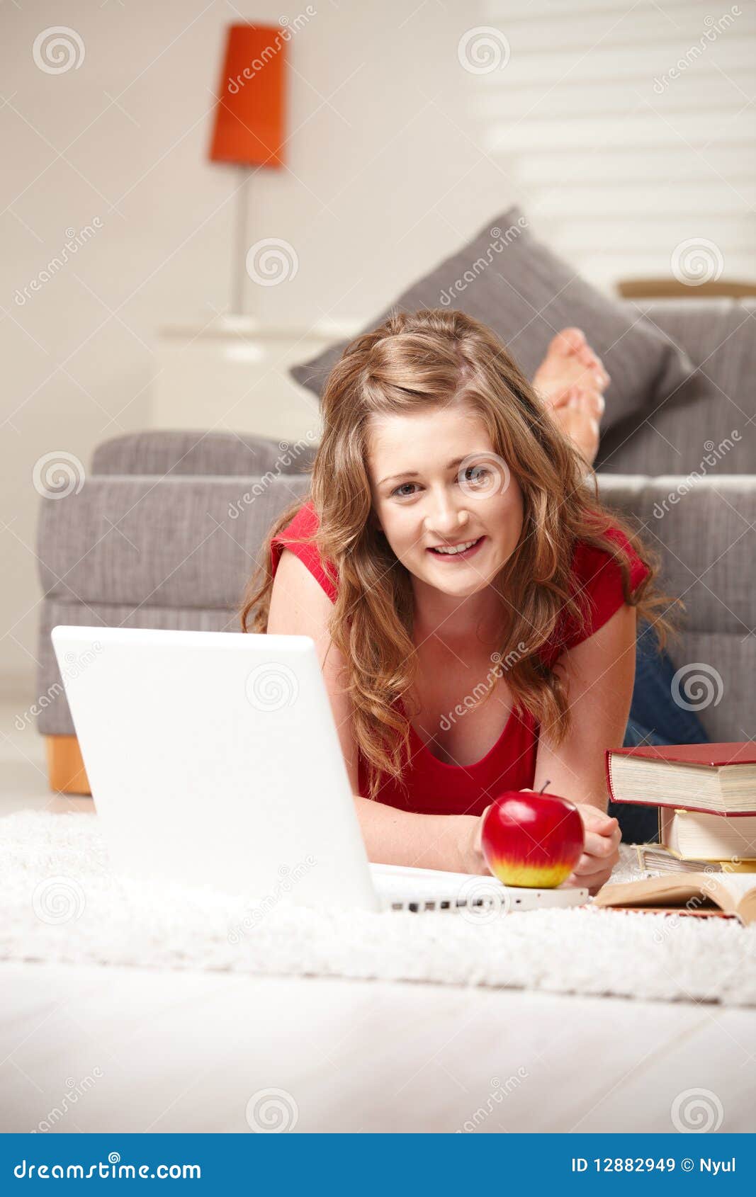 Happy girl with laptop stock image. Image of belly, band - 12882949