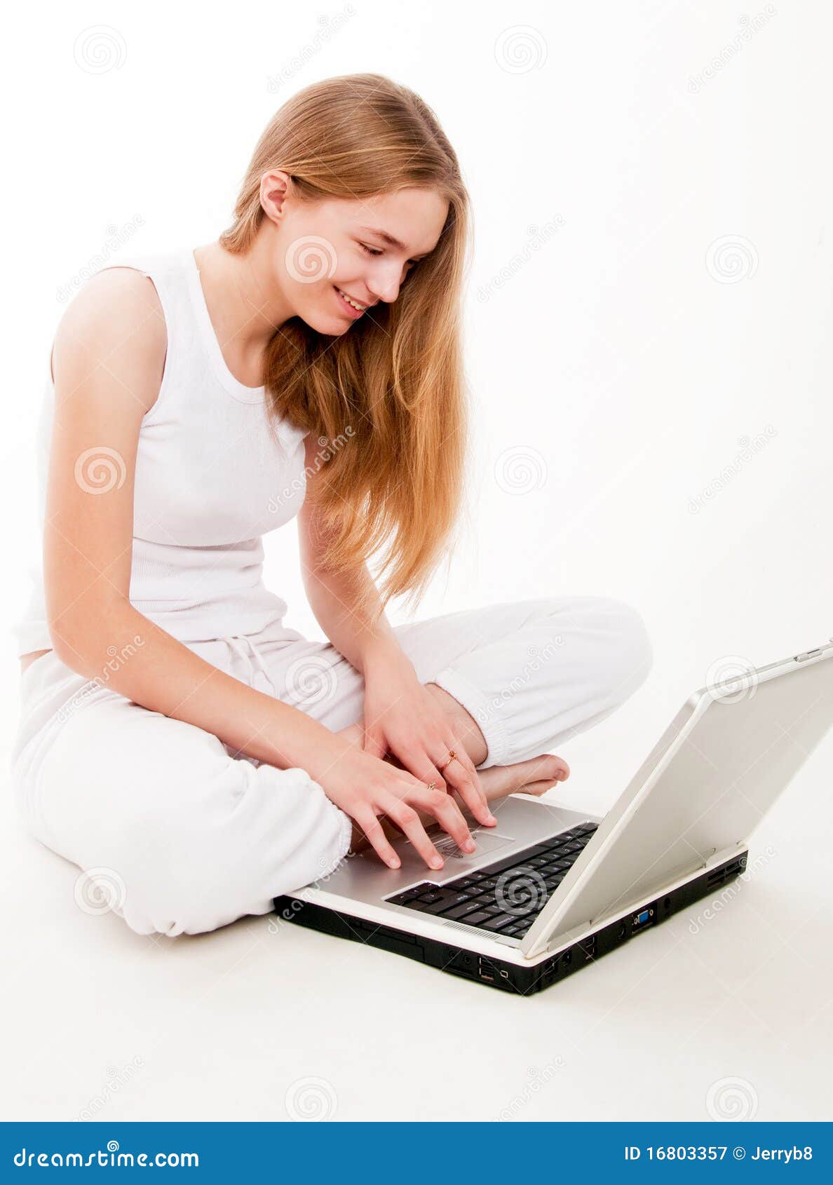 Happy Girl on Laptop stock image. Image of high, relaxing - 16803357