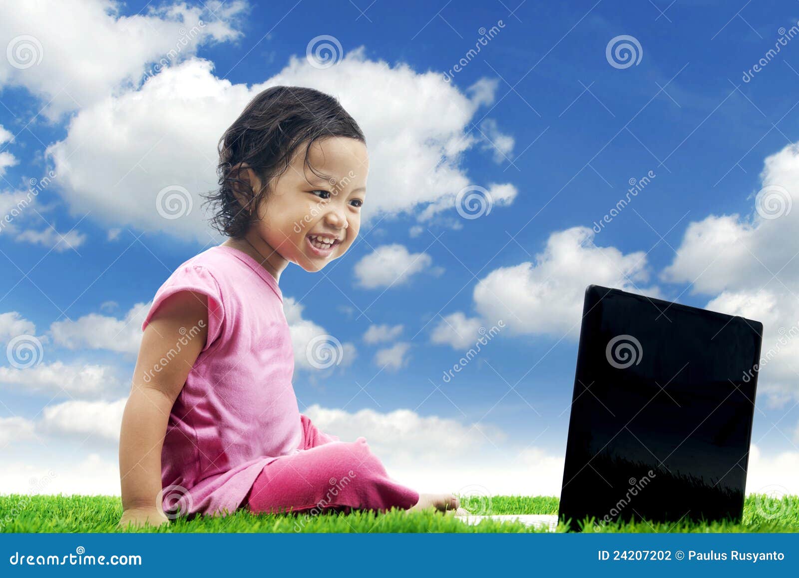 Happy girl with laptop stock photo. Image of computer - 24207202
