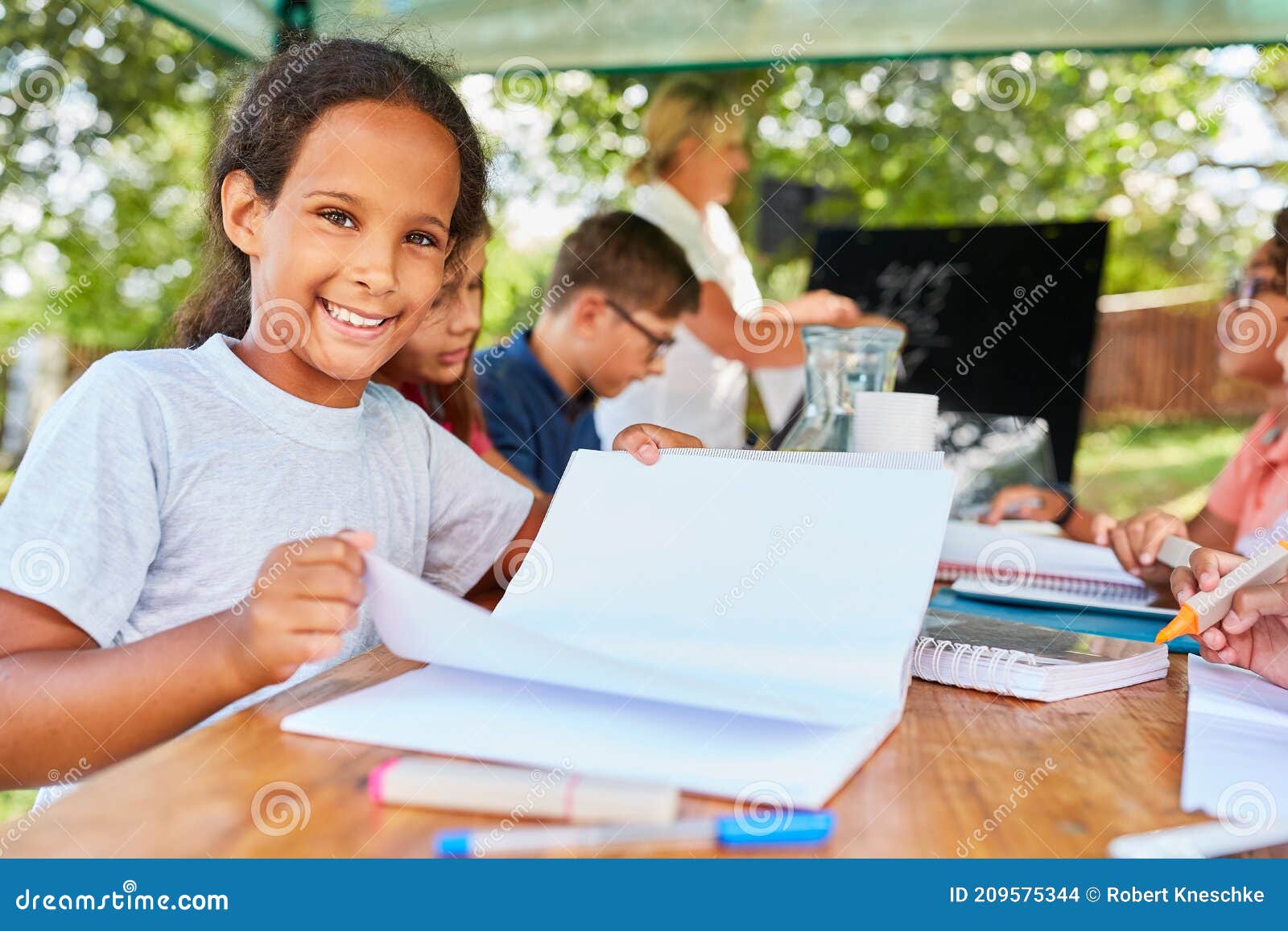 Happy Girl Learns in Summer Tutoring Course Stock Photo - Image of ...