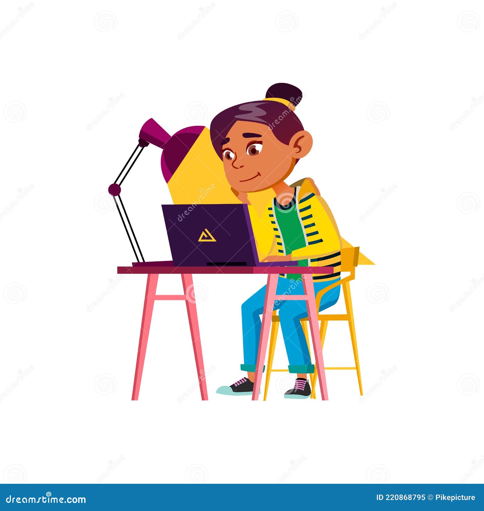 Happy Girl Make Exercise on Computer Cartoon Vector Stock Vector ...