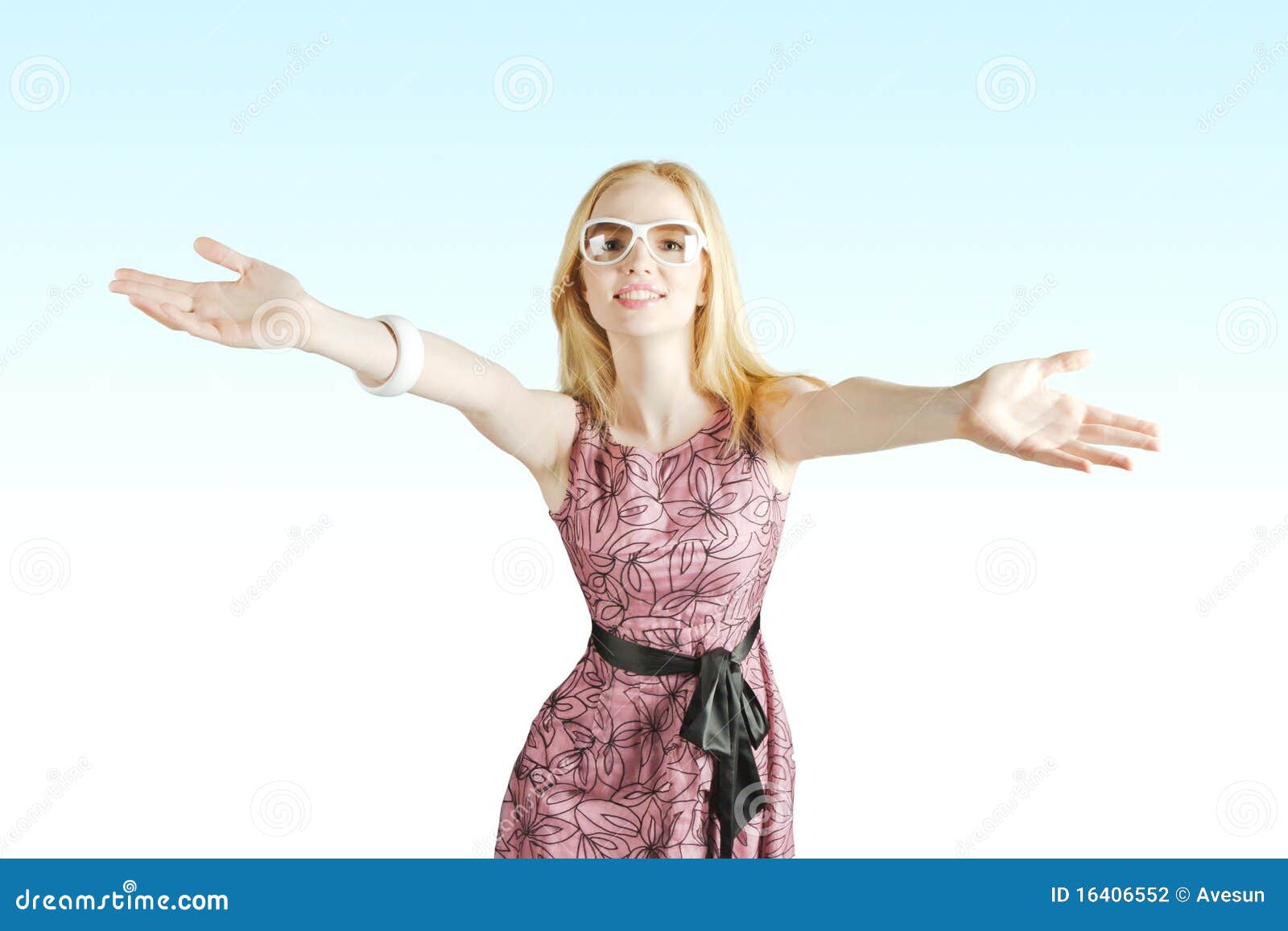 Happy Girl Opened the Hand To Open Stock Photo - Image of smile ...