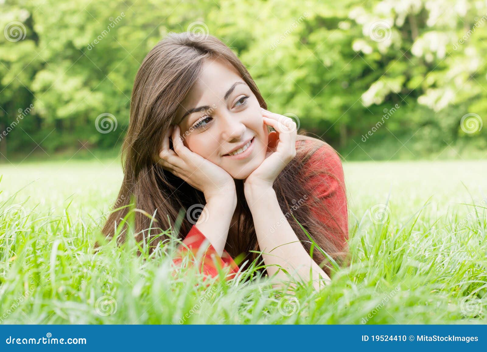 Happy Girl Outdoors Relaxed Stock Photo - Image of cute, spring: 19524410