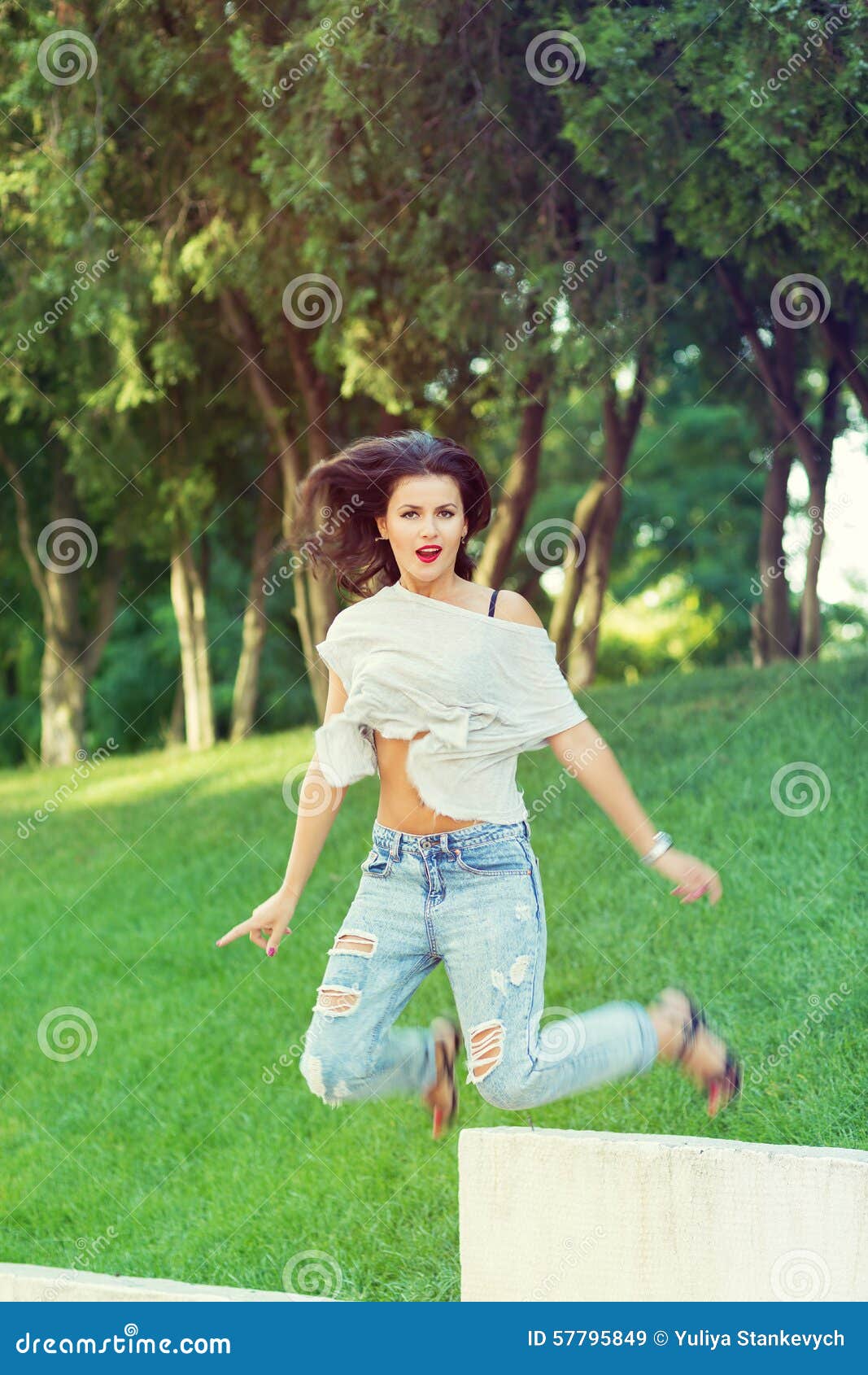 Happy girl in the park stock image. Image of outdoor - 57795849