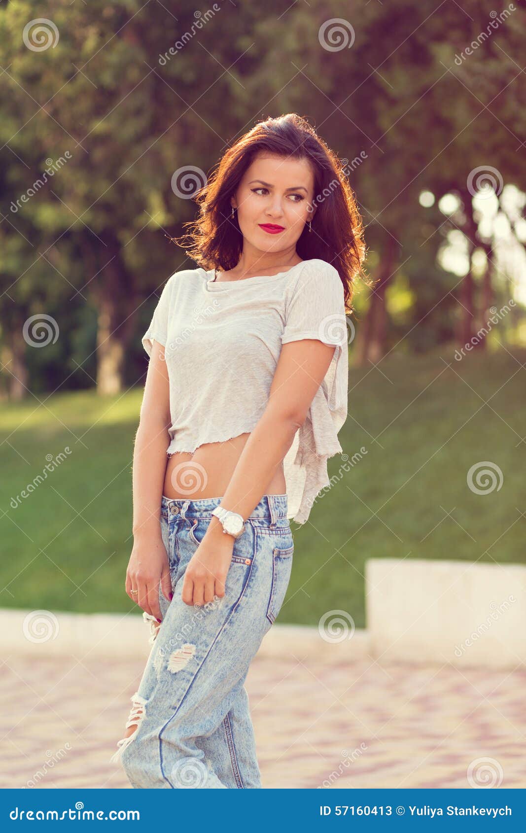 Happy girl in the park stock image. Image of grass, distressed - 57160413