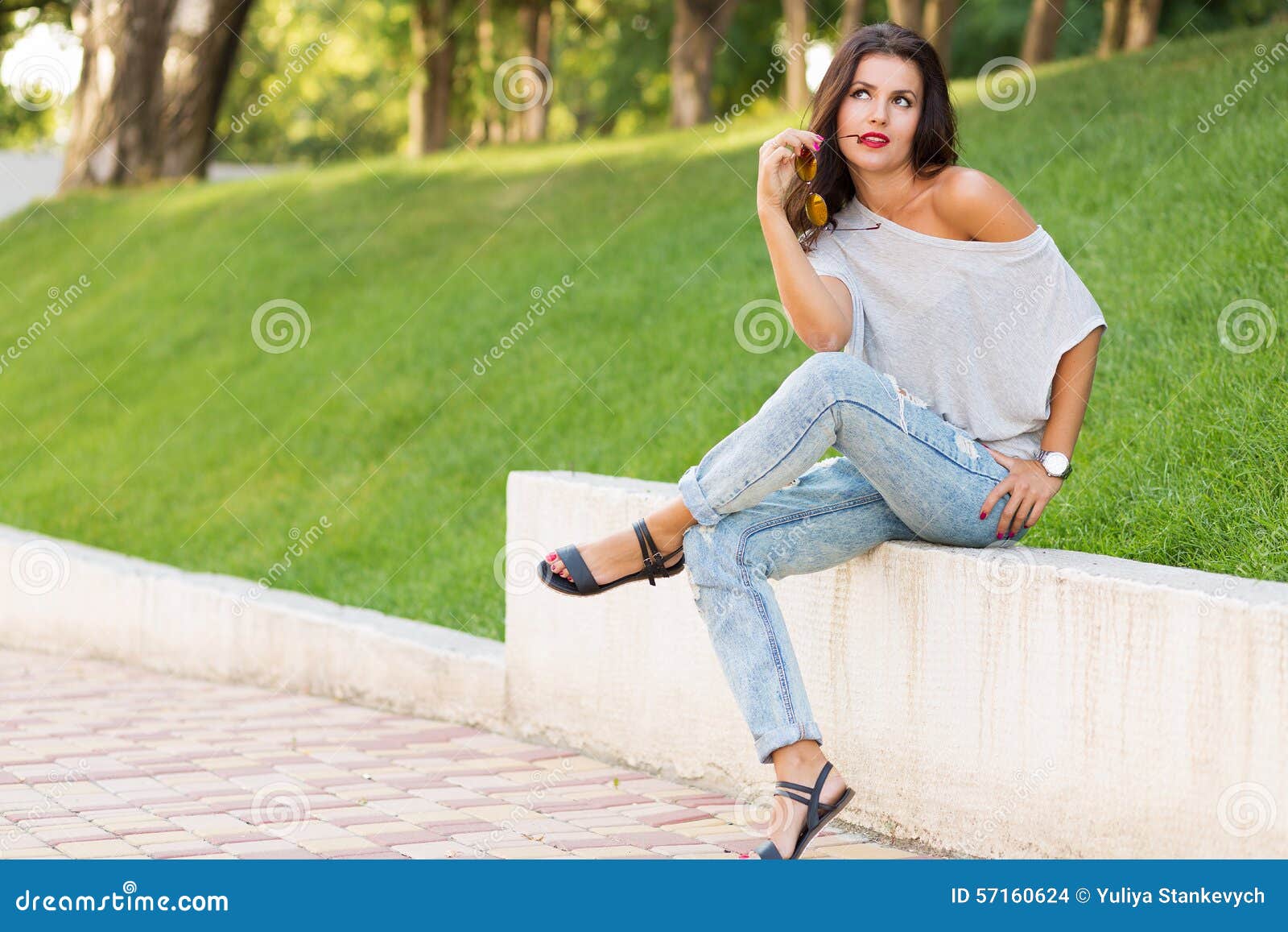 Happy girl in the park stock photo. Image of smiling - 57160624