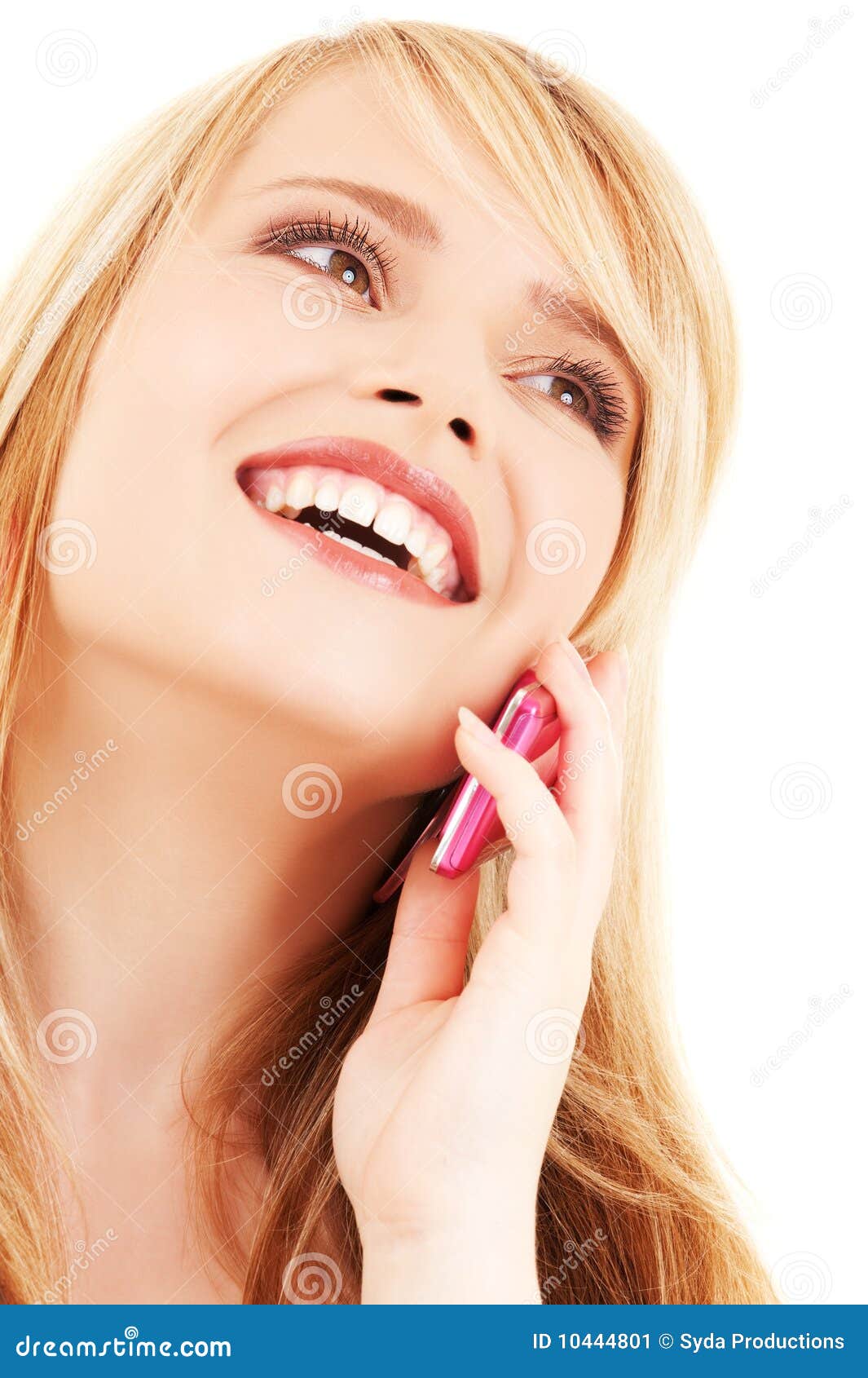 Happy girl with pink phone stock image. Image of cellular - 10444801