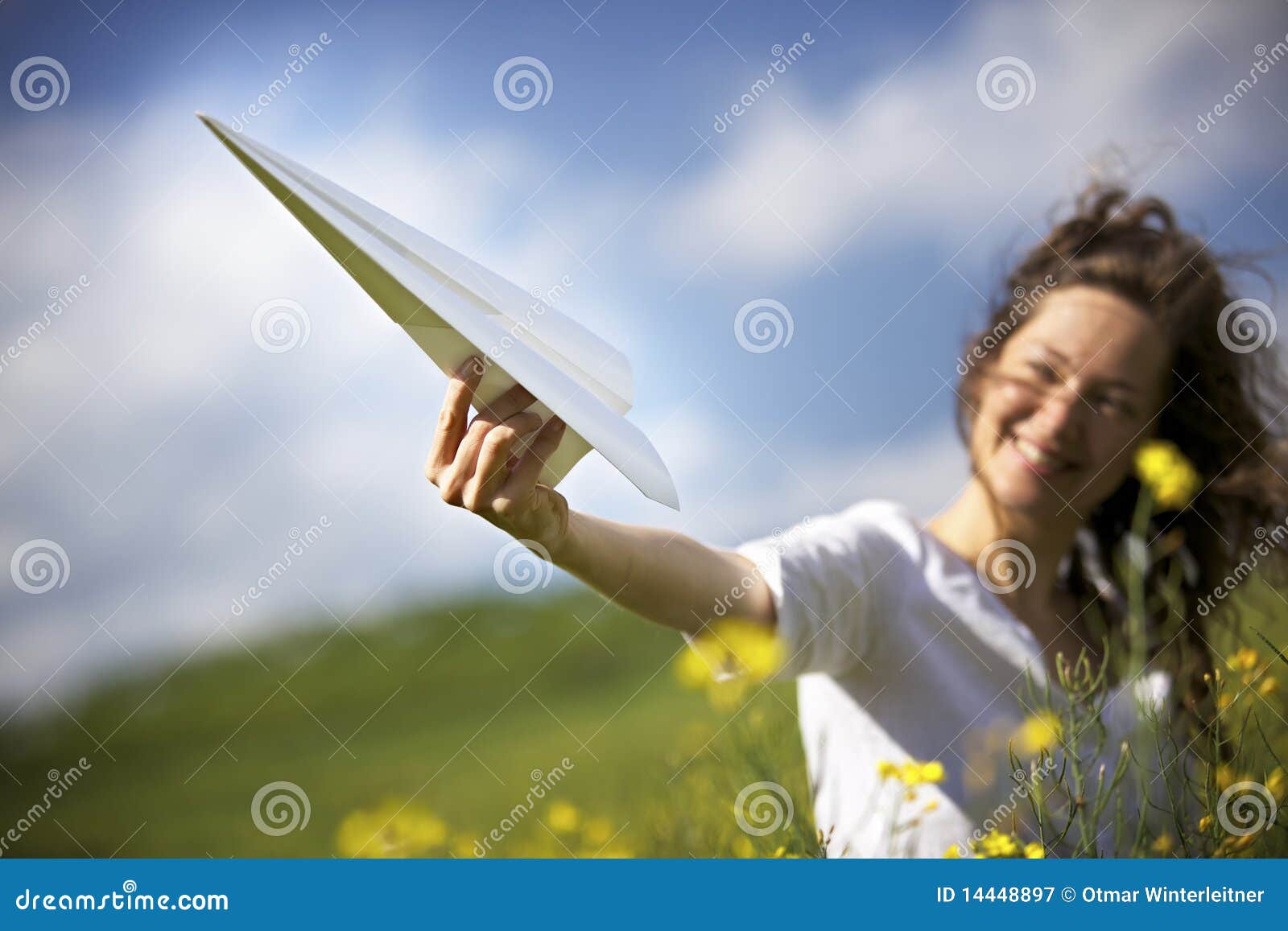 Happy Girl Playing with Paper Plane Stock Image - Image of enjoy, happy ...