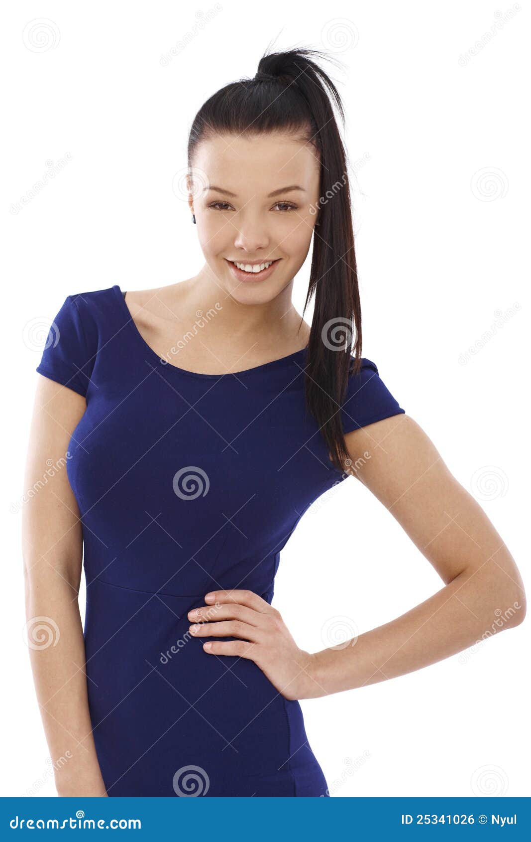 Happy Girl Posing in Blue Top Stock Photo - Image of blue, fashion ...