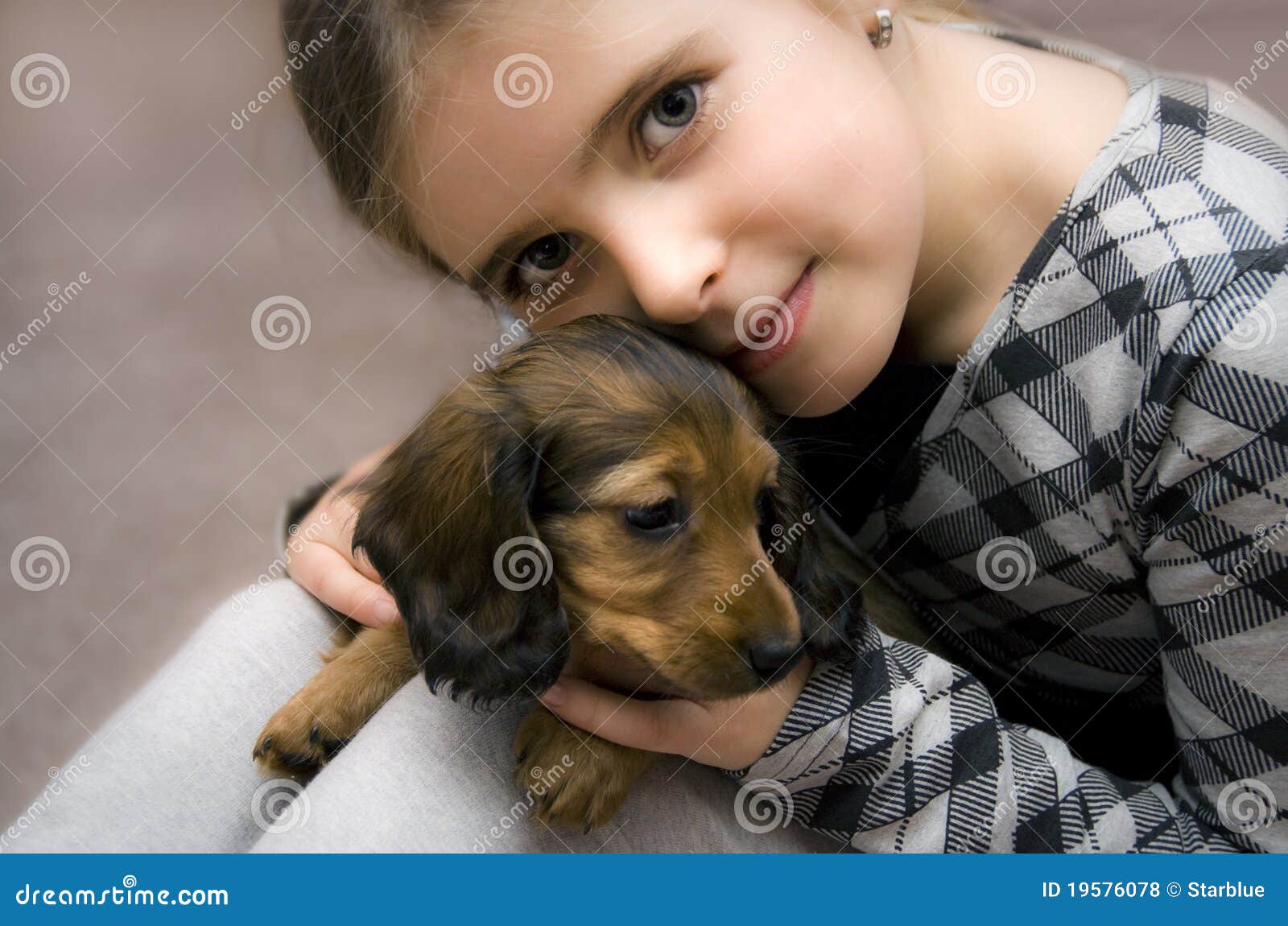 Happy girl and puppy stock photo. Image of tenderness - 19576078