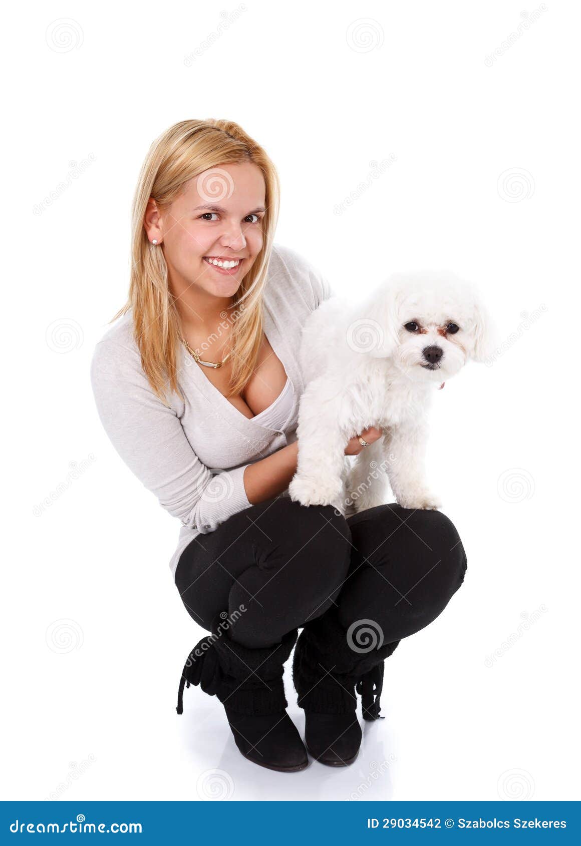 Happy girl with puppy stock photo. Image of person, animal - 29034542