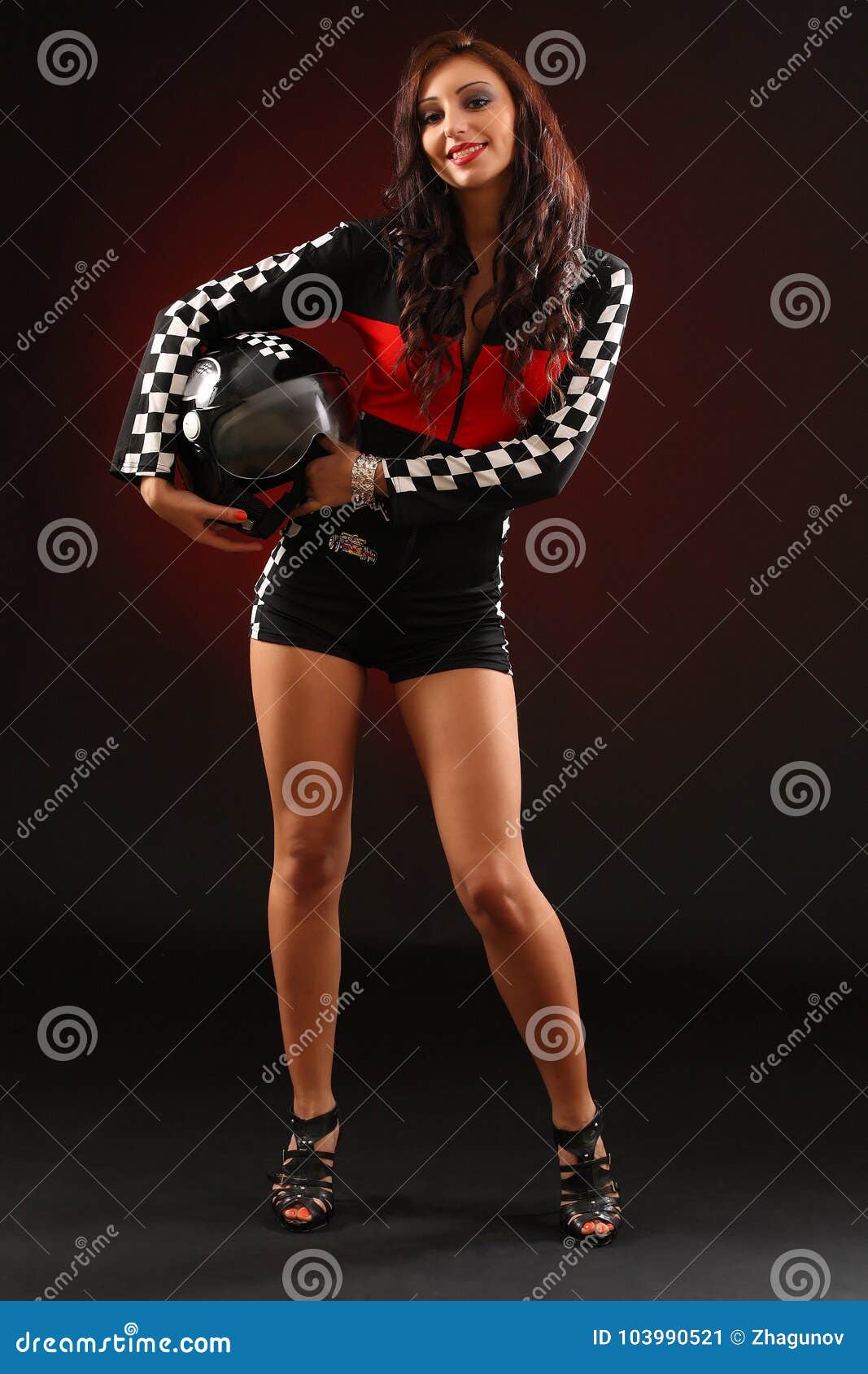 Young Happy Girl in a Racing Suit Stock Image - Image of looking ...