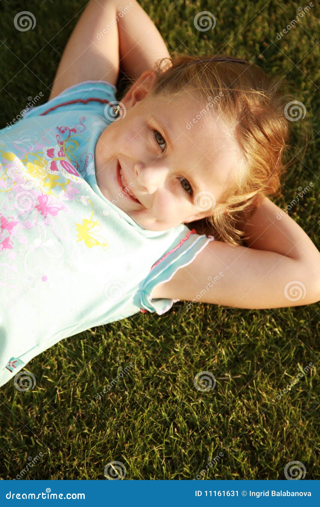 Happy Girl Relaxing on a Grass Stock Image - Image of kids, garden ...