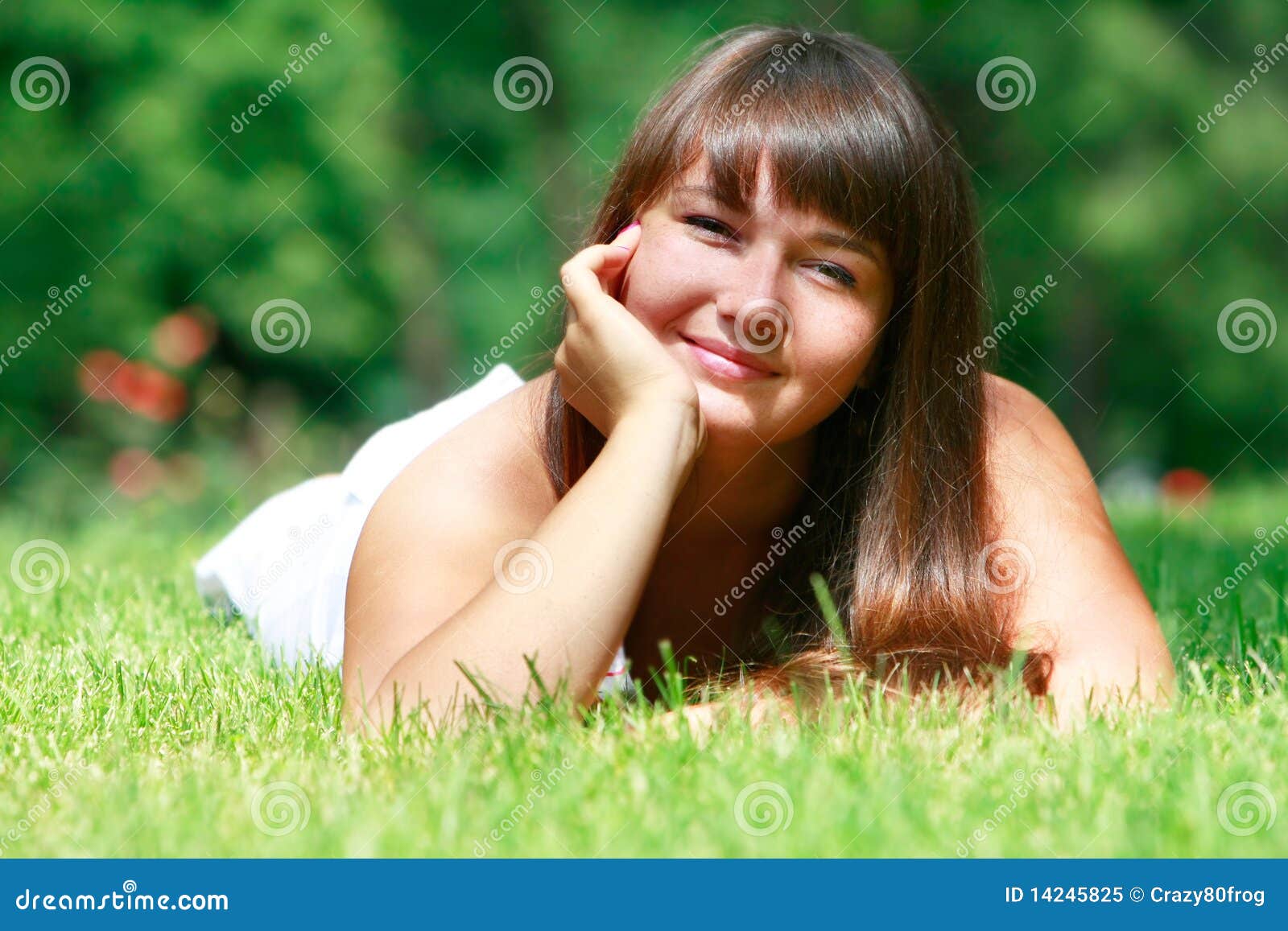 Happy Girl Relaxing in Green Grass Stock Image - Image of relaxation ...