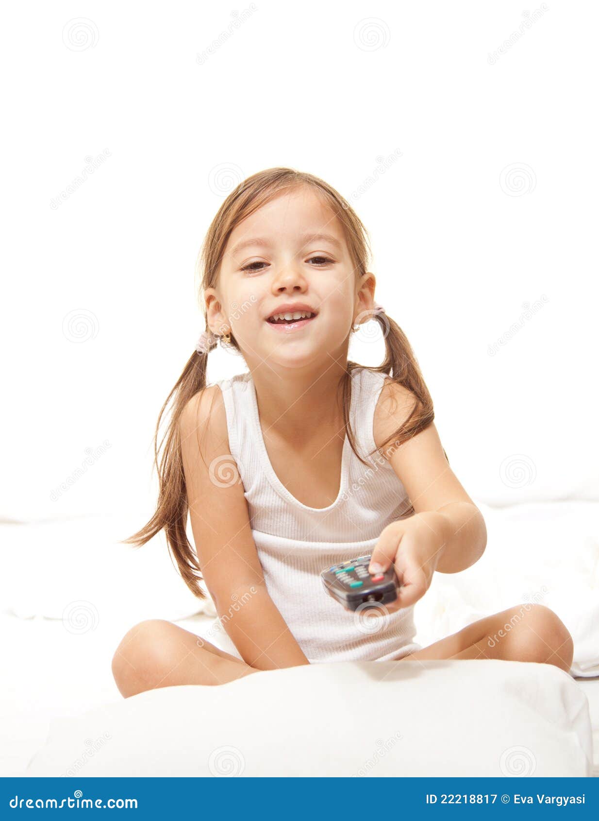 Happy Girl with a Remote Control Stock Image - Image of single, person ...