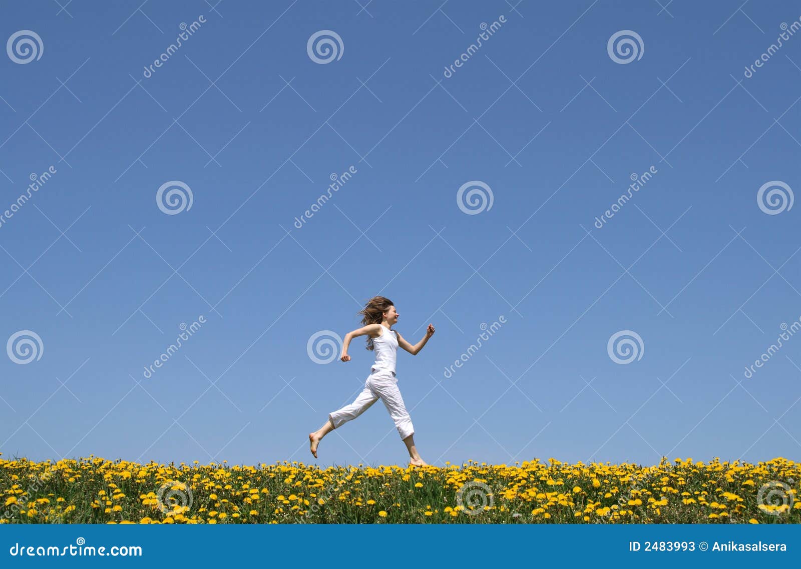 Happy girl running stock image. Image of dandelion, beauty - 2483993