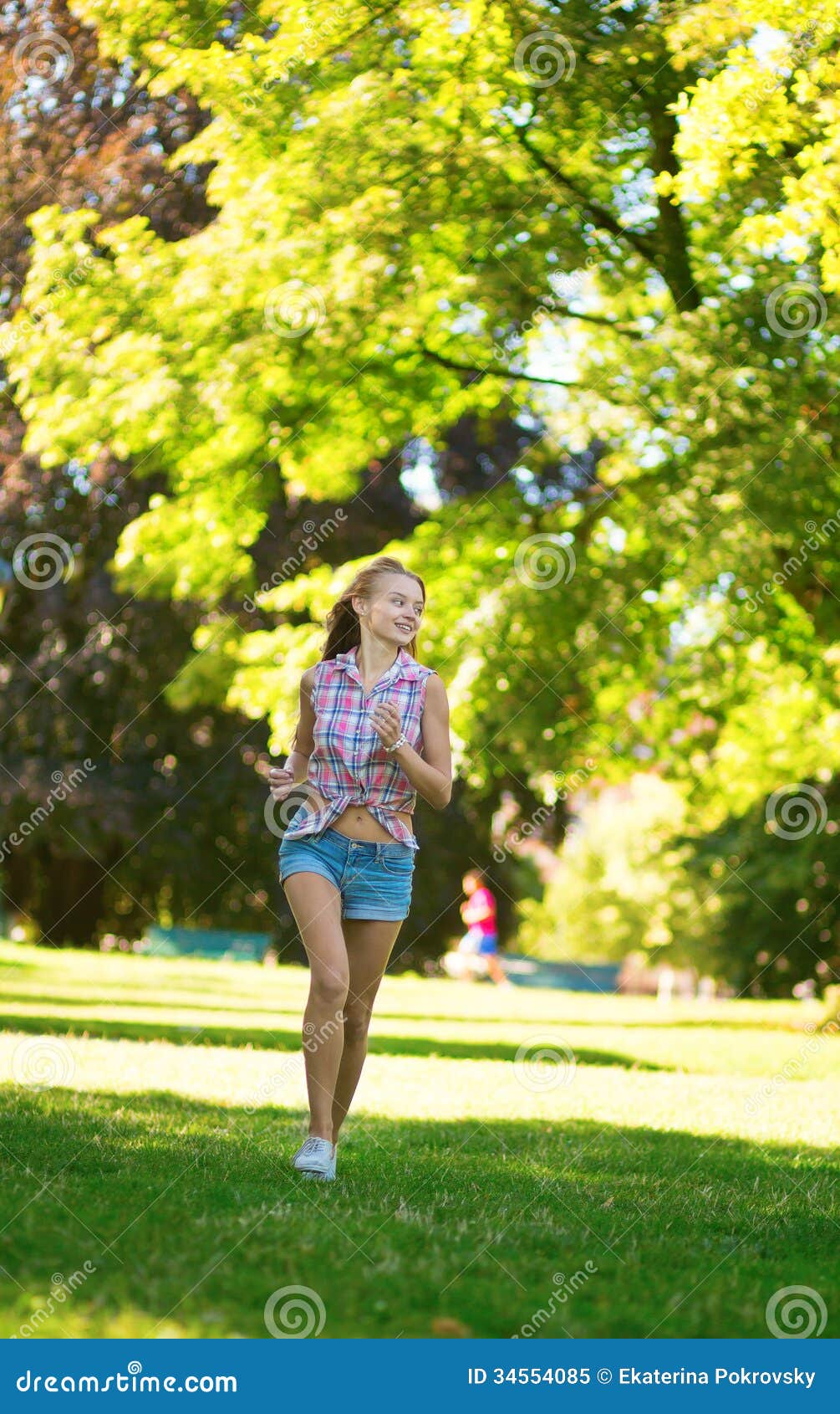 Happy girl running in park stock image. Image of pretty - 34554085