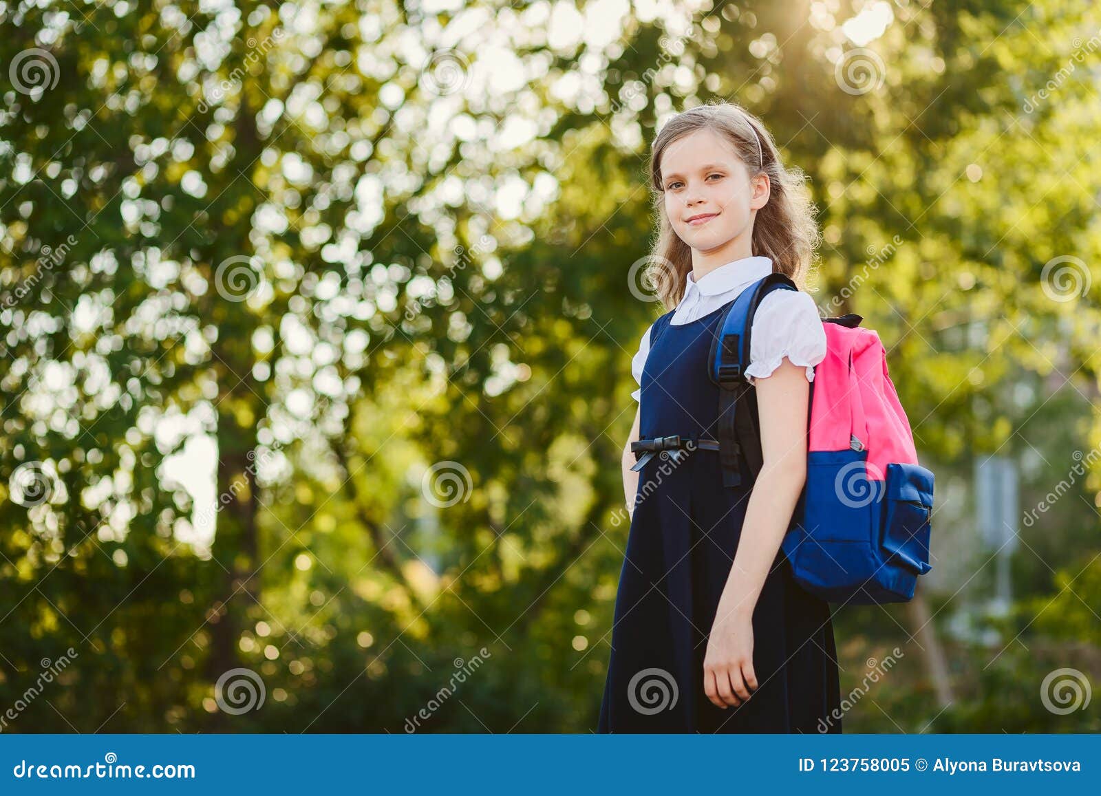 School Girl with a Backpack on Your Back Stock Image - Image of cute ...