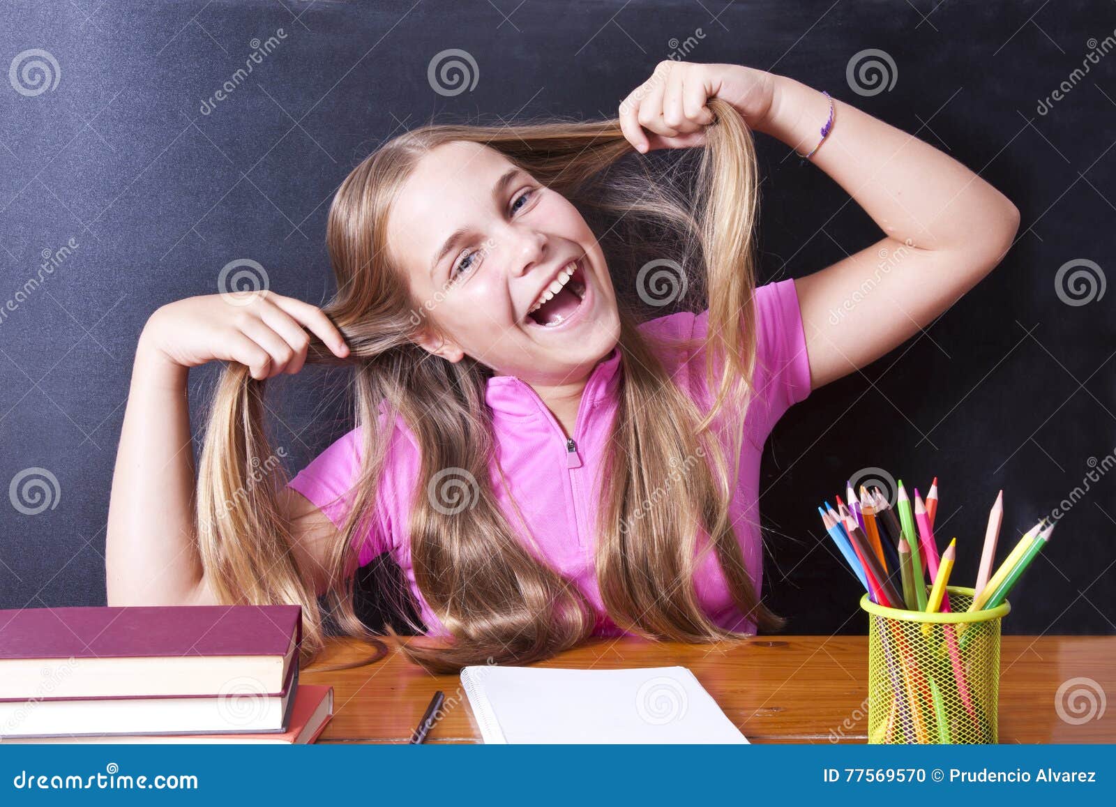 Happy girl on school stock photo. Image of board, face - 77569570
