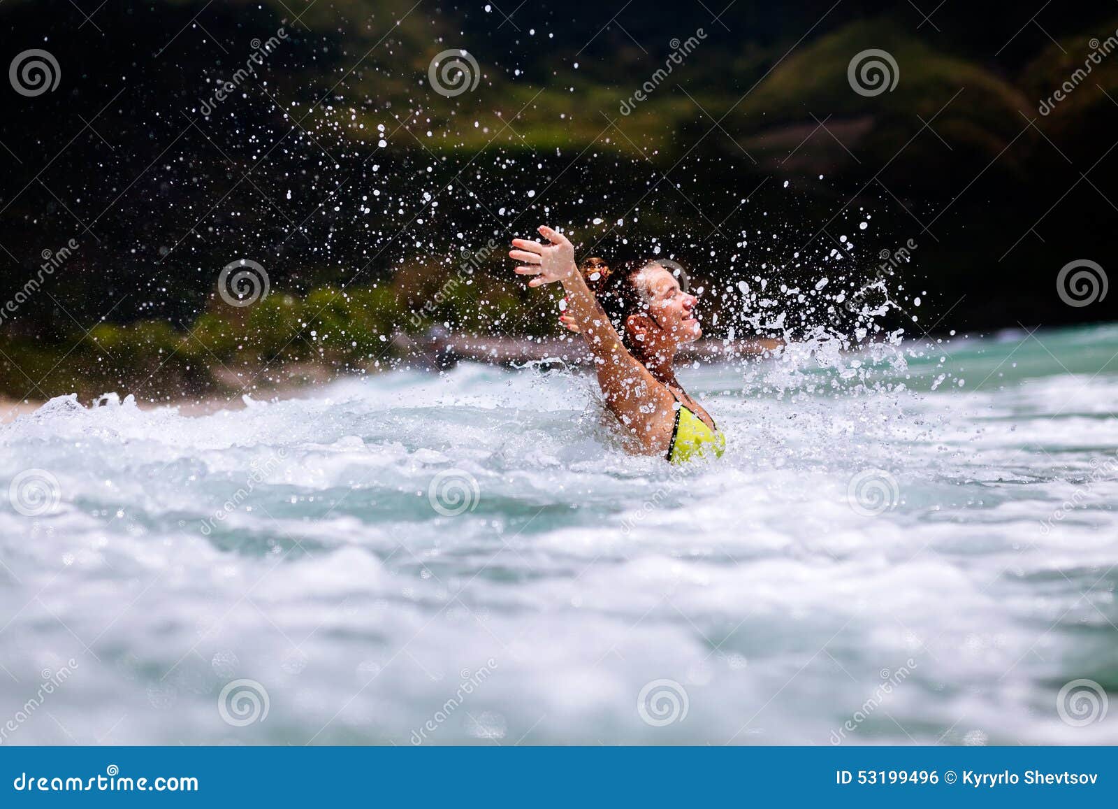 Happy Girl Sea Waves Splash Stock Photo - Image of beautiful, wave ...