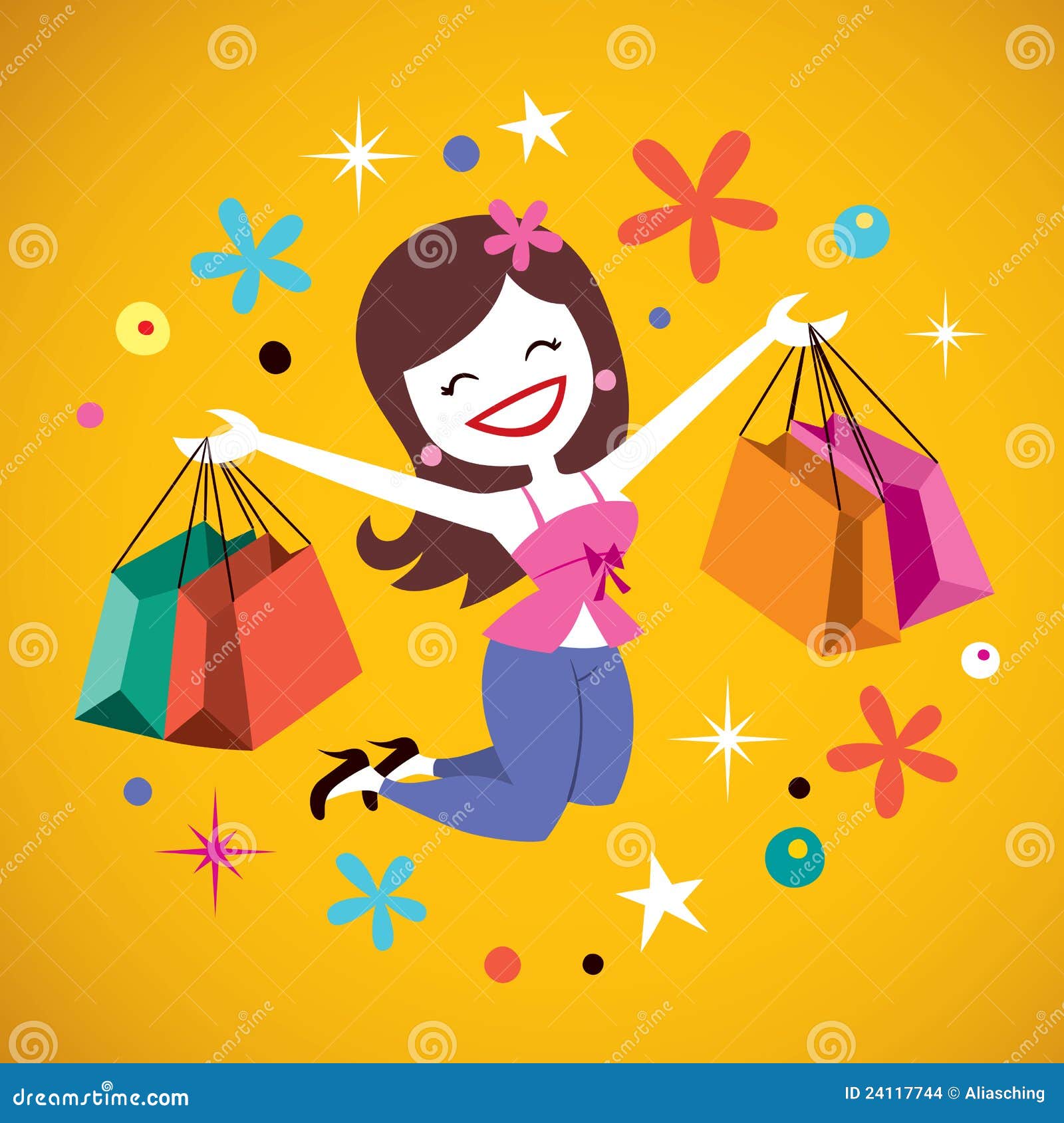 Happy girl shopping stock vector. Illustration of cheerful - 24117744