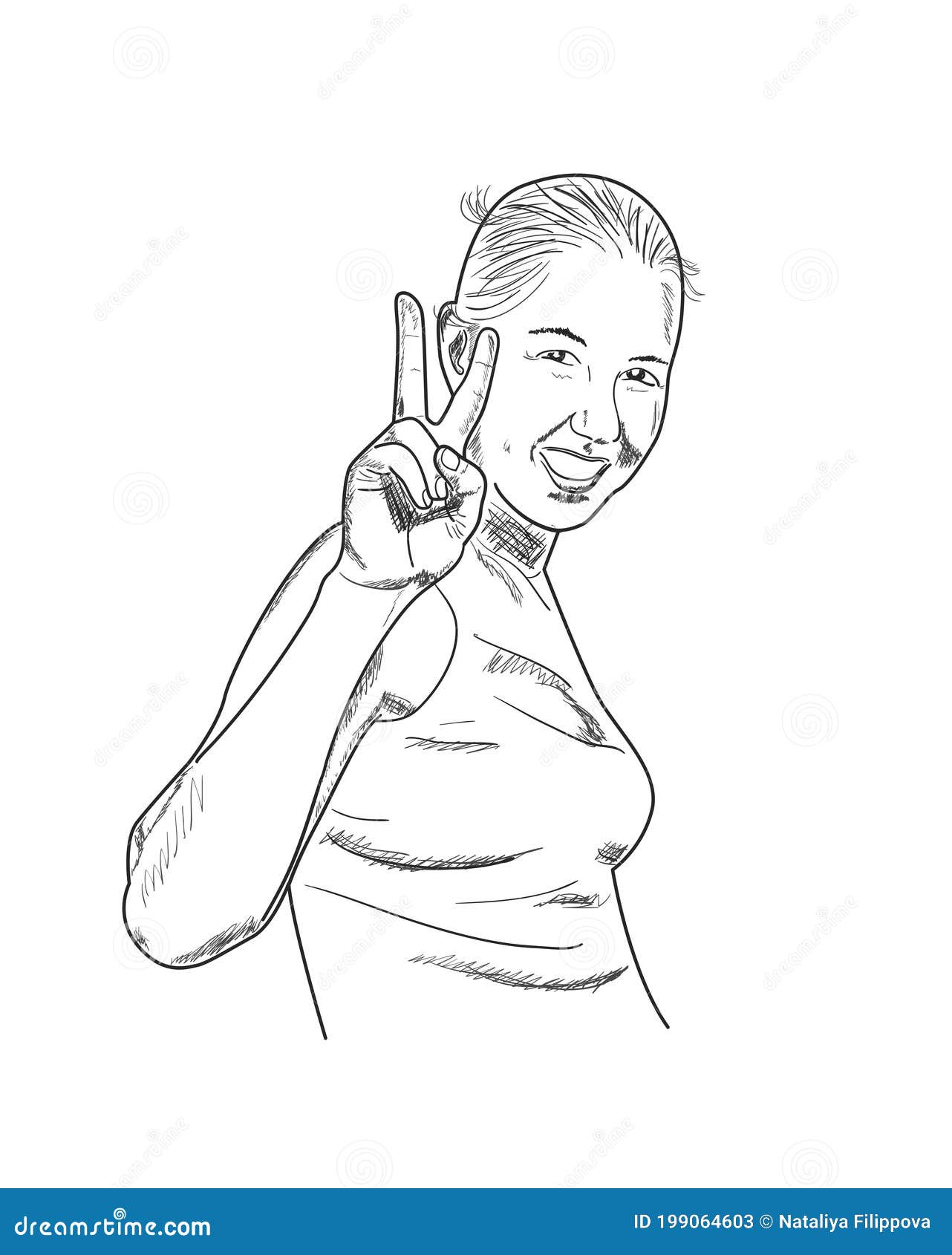 Happy Girl Shows Peace Gesture Stock Vector - Illustration of hand ...