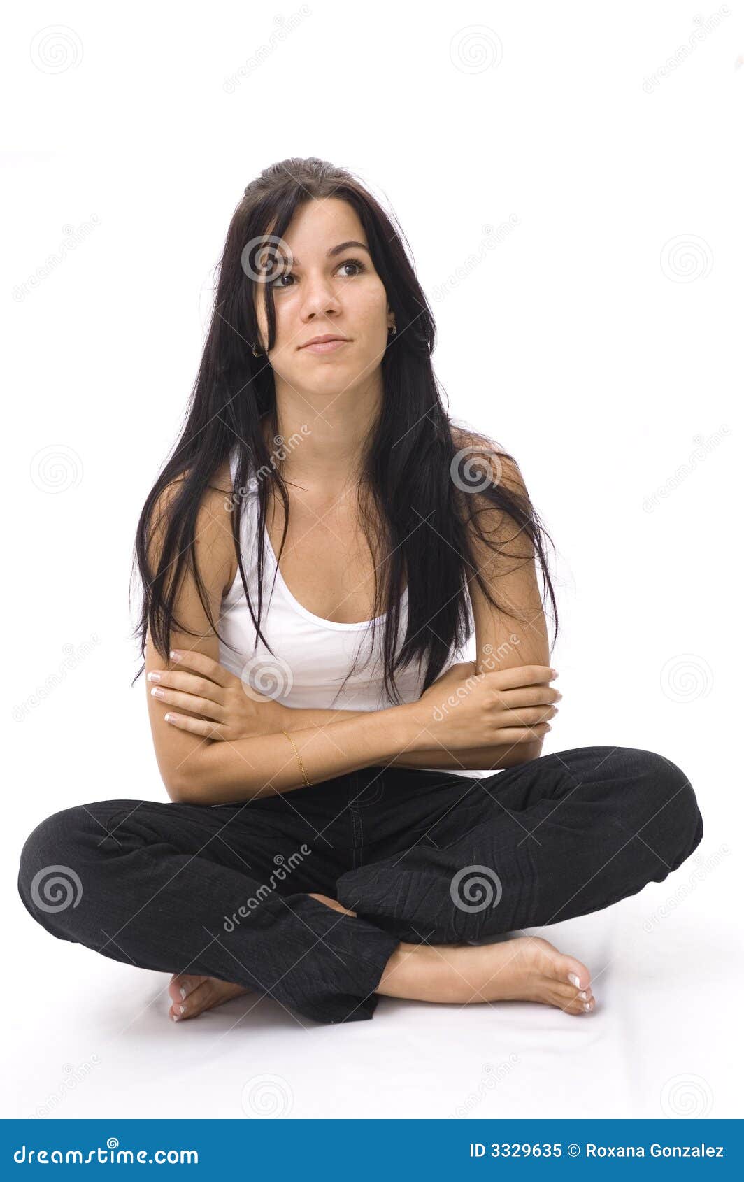 Happy girl sitting stock image. Image of expression, head - 3329635