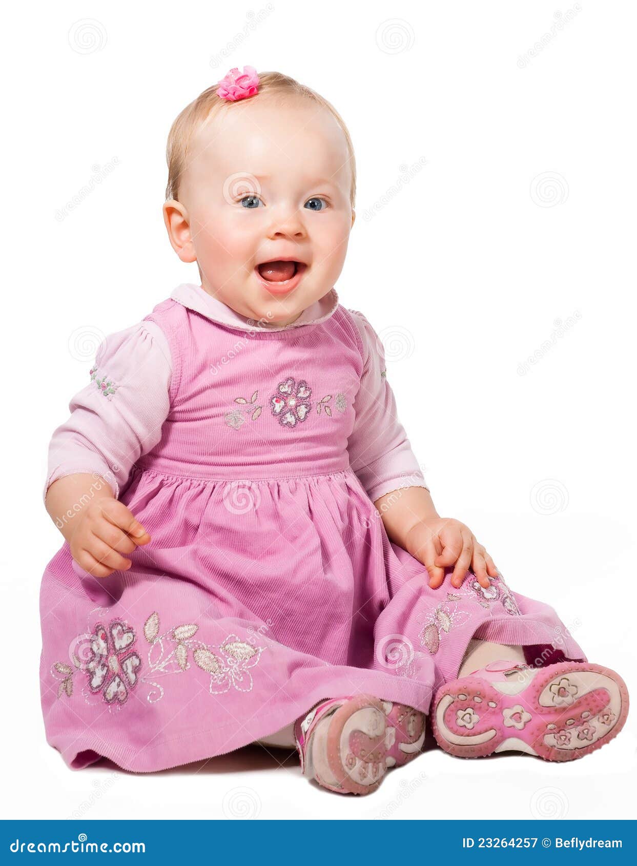 Happy Girl Sitting Isolated on White Background Stock Image - Image of ...