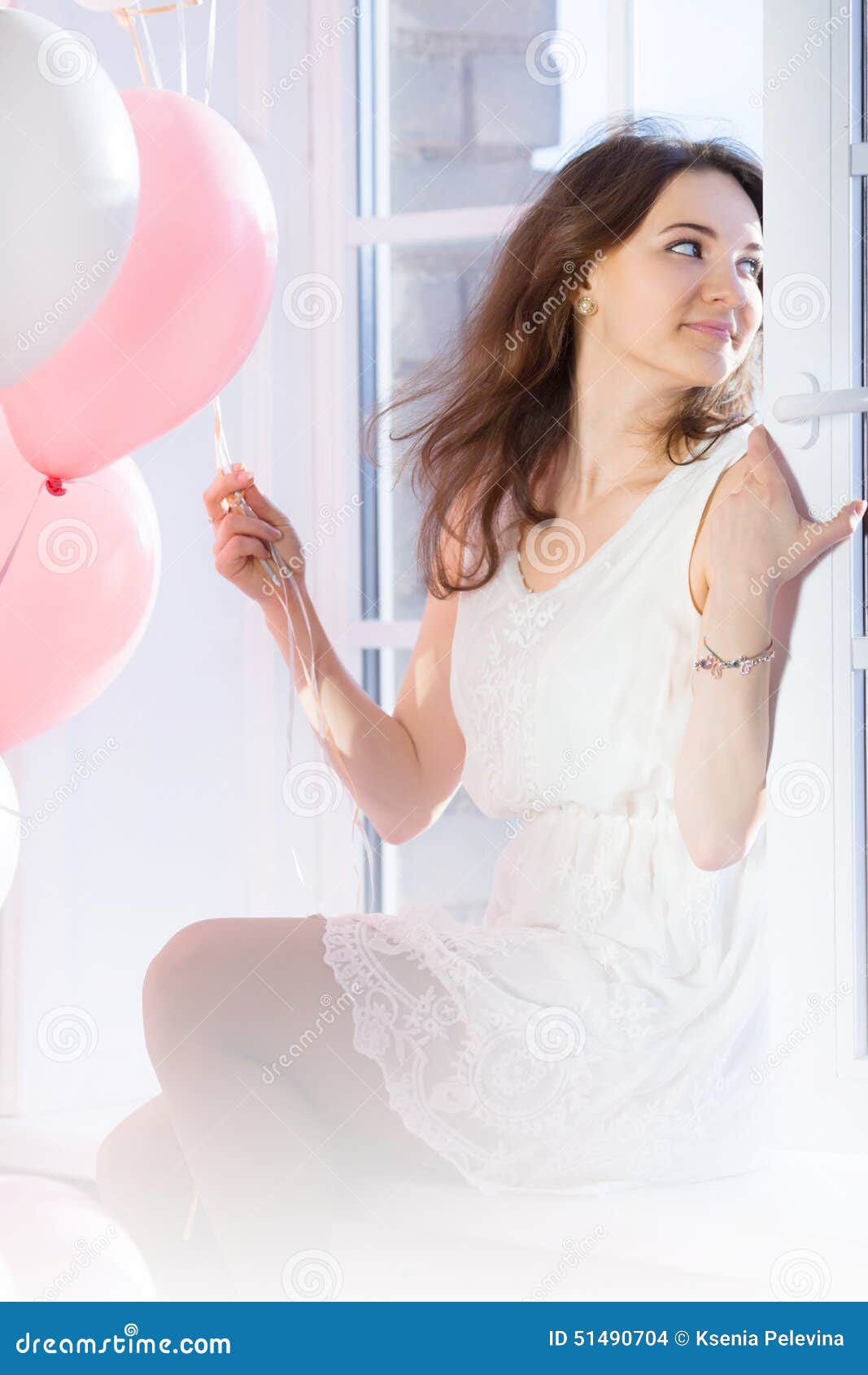 Happy Girl Sitting on a Windowsill Stock Photo - Image of happiness ...