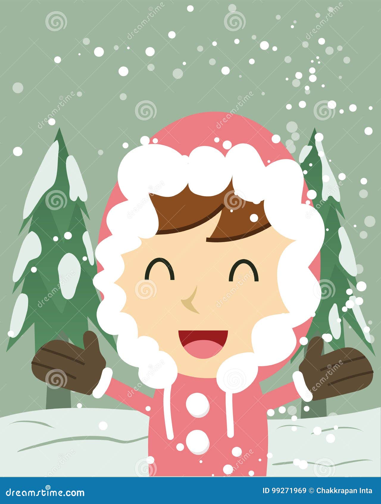 Happy girl in snow stock vector. Illustration of happy - 99271969