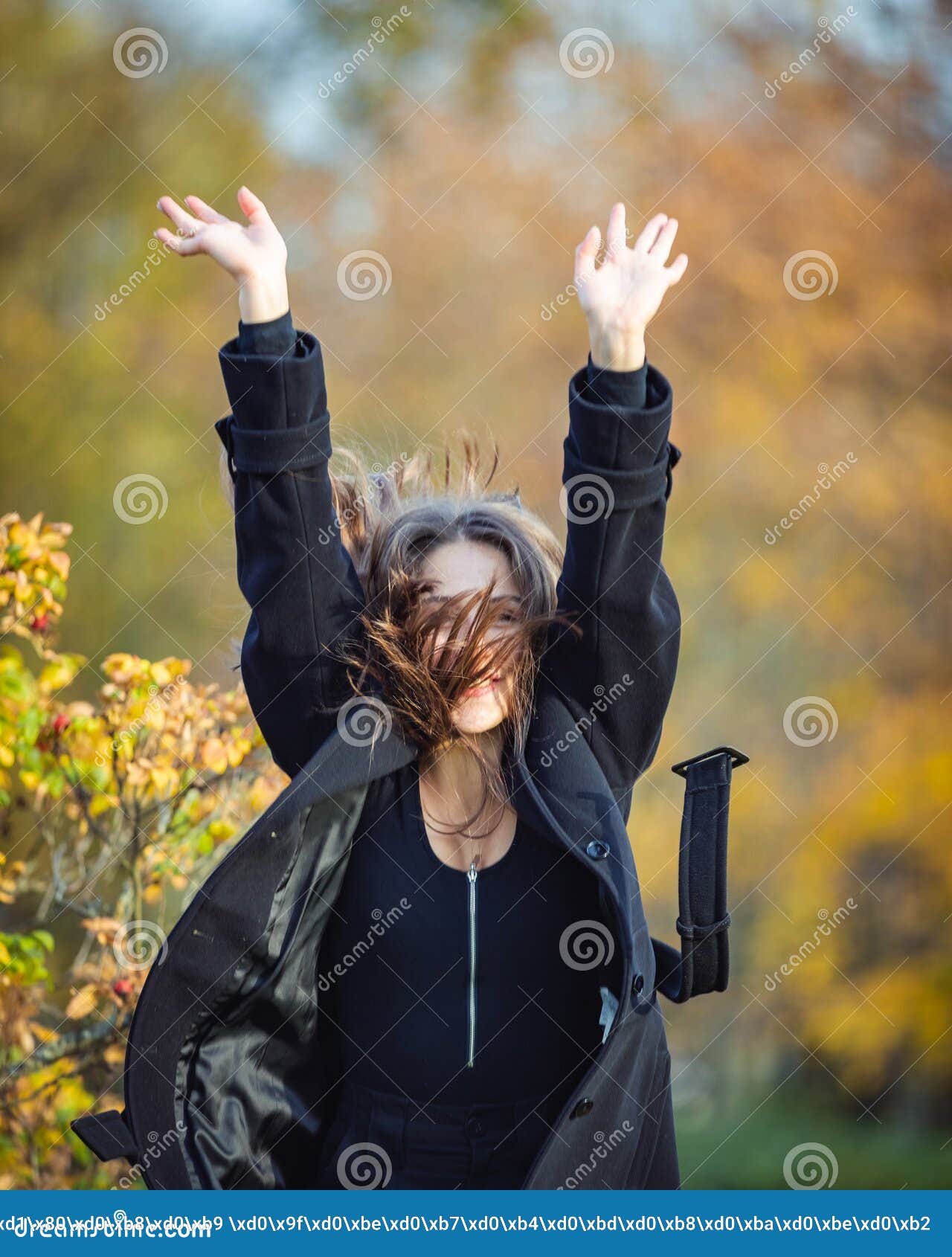 Happy Girl Spinning in the Autumn Park. Stock Photo - Image of ...