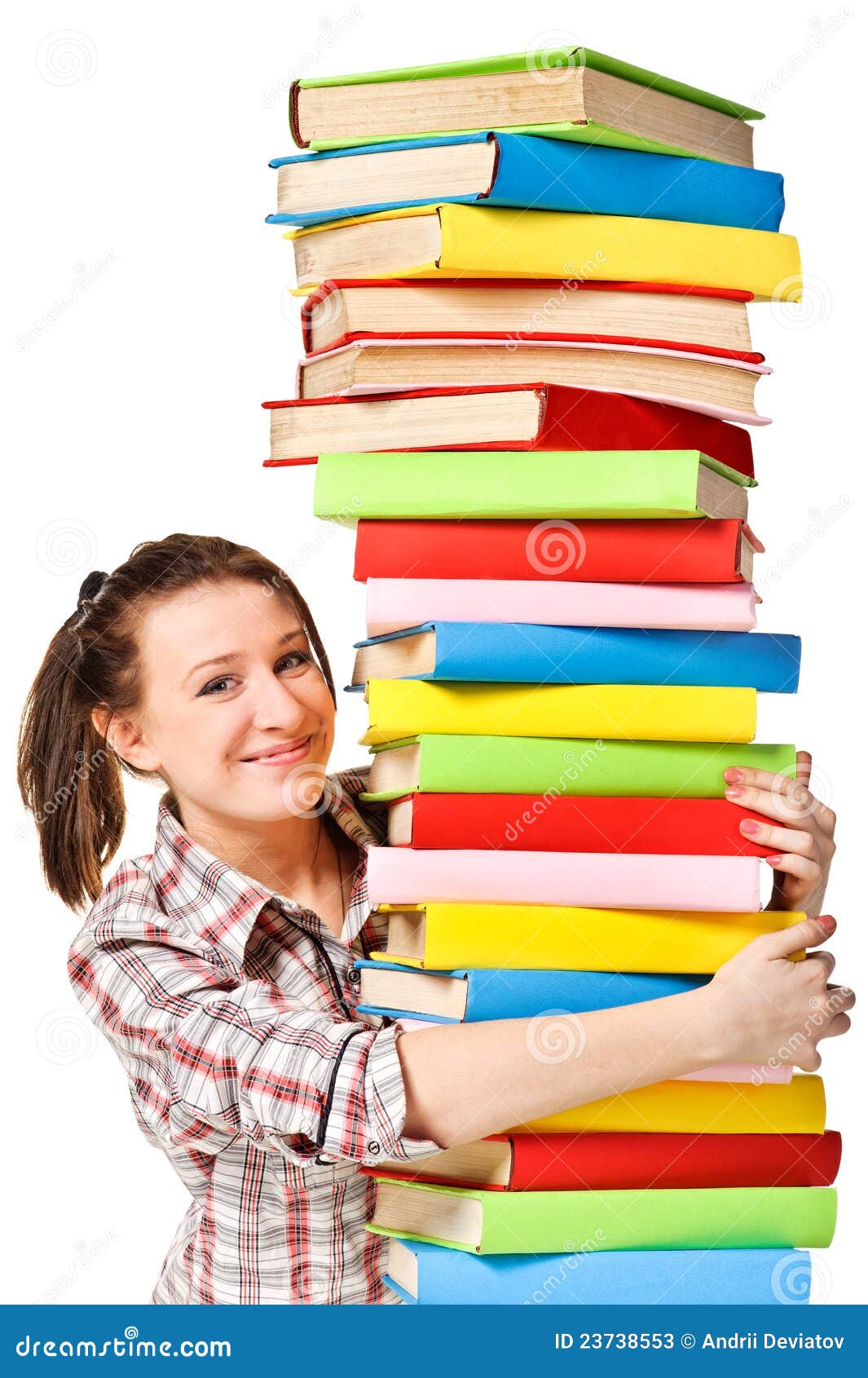 Happy Girl with Stack Color Book Stock Image - Image of holding ...