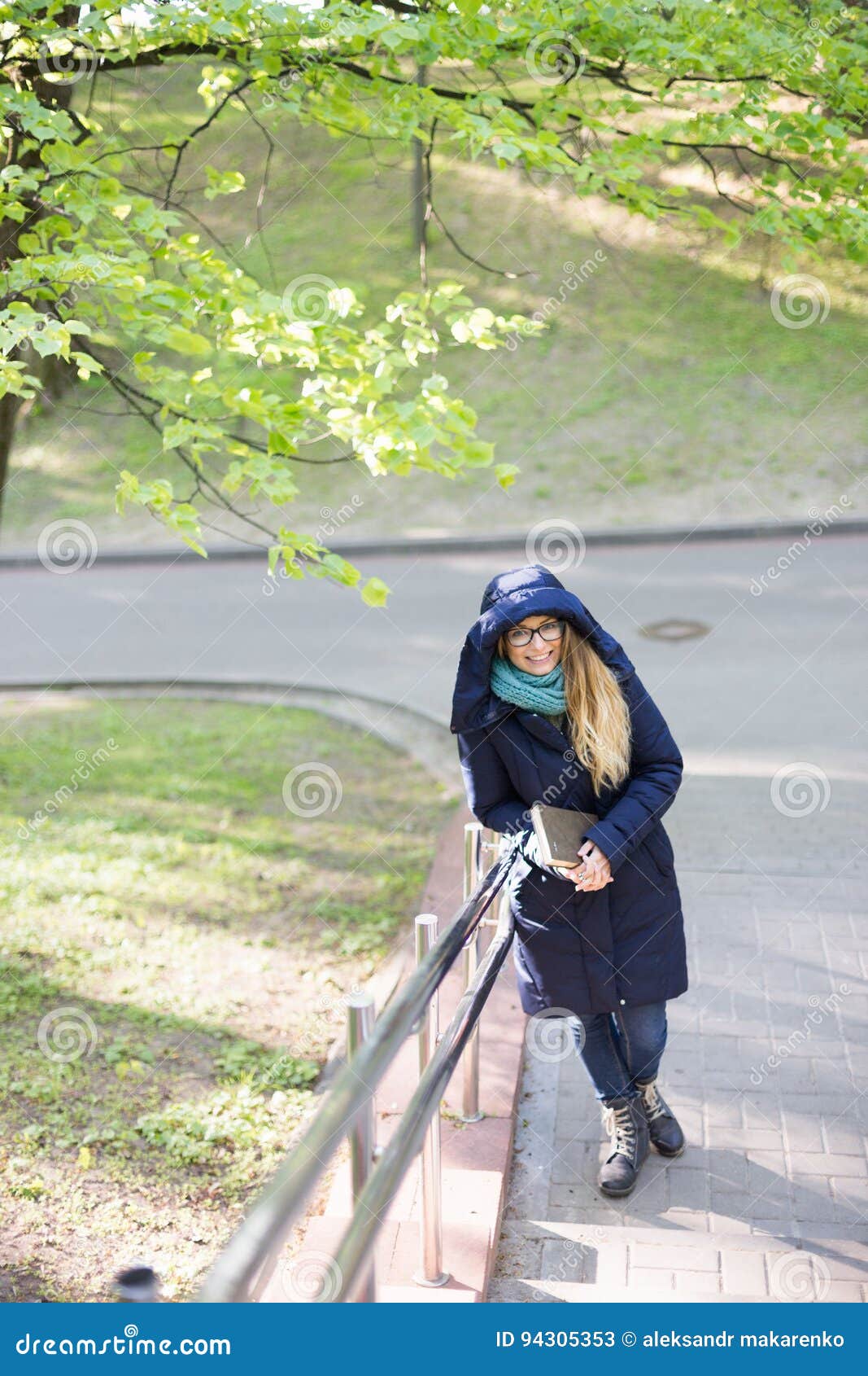 Happy Girl is Standing by the Railing. Stock Image - Image of female ...