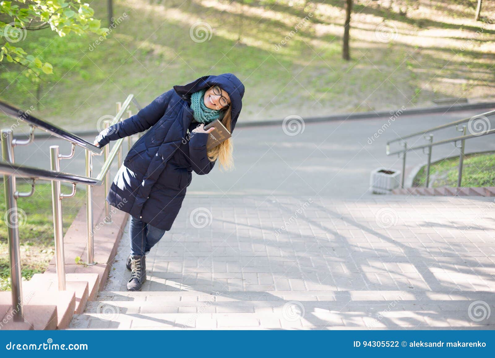 Happy Girl is Standing by the Railing. Stock Photo - Image of ...