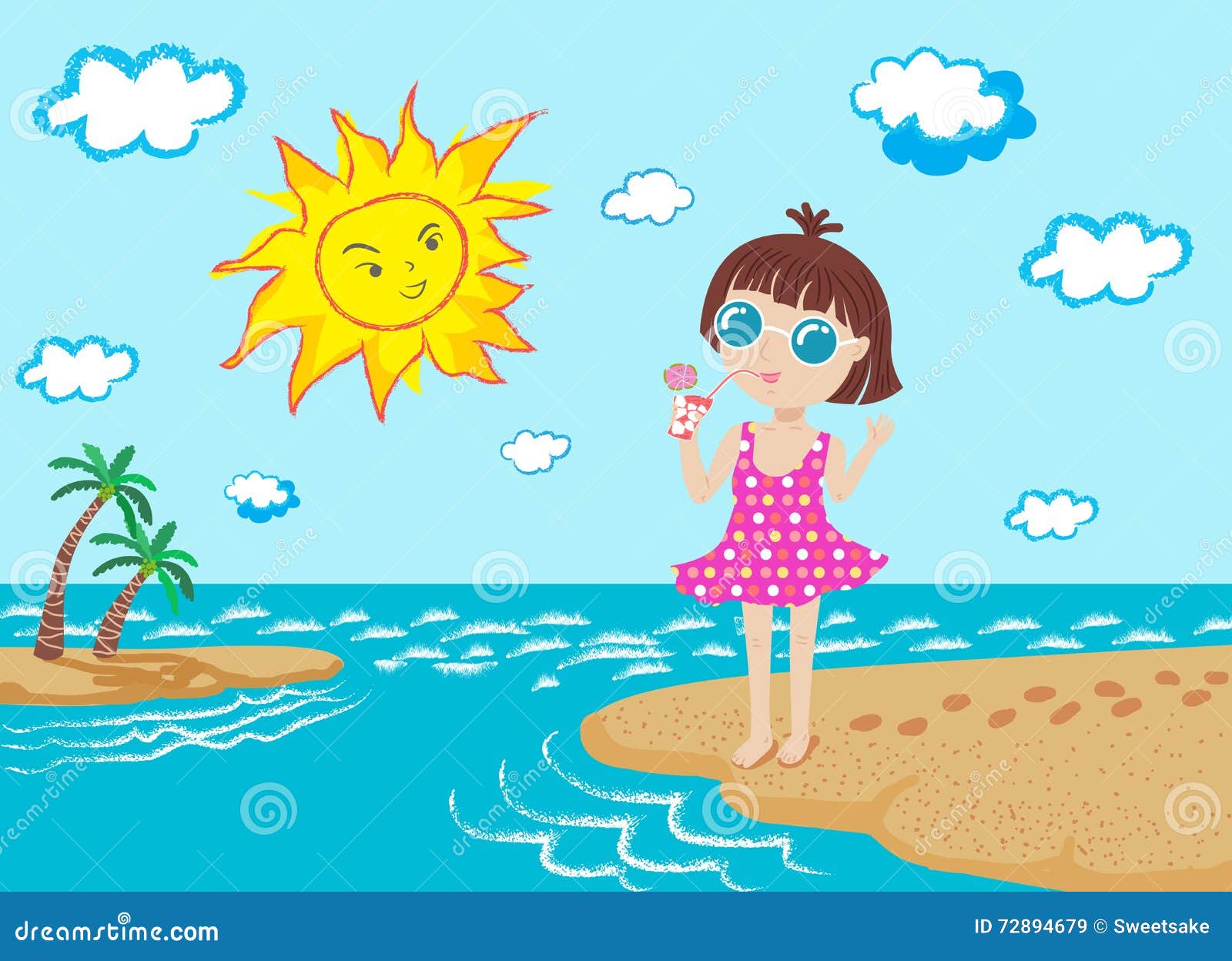Happy Girl and Sun on the Beach Stock Vector - Illustration of smile ...