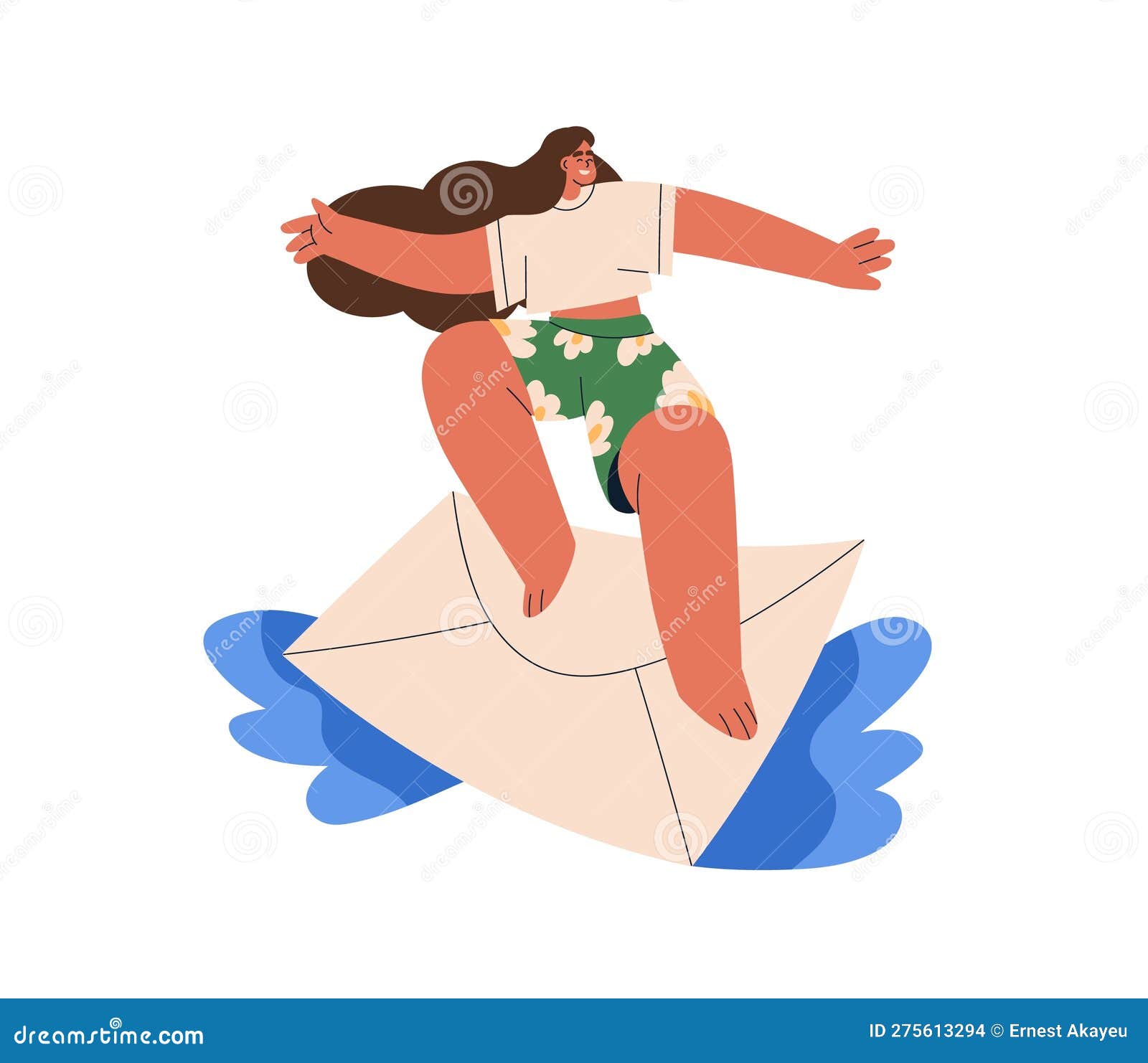 Happy Girl Surfing on Envelope. Sending Good Positive News, Letter ... Happy Girl Surfing on Envelope. Sending Good Positive News, Letter ...